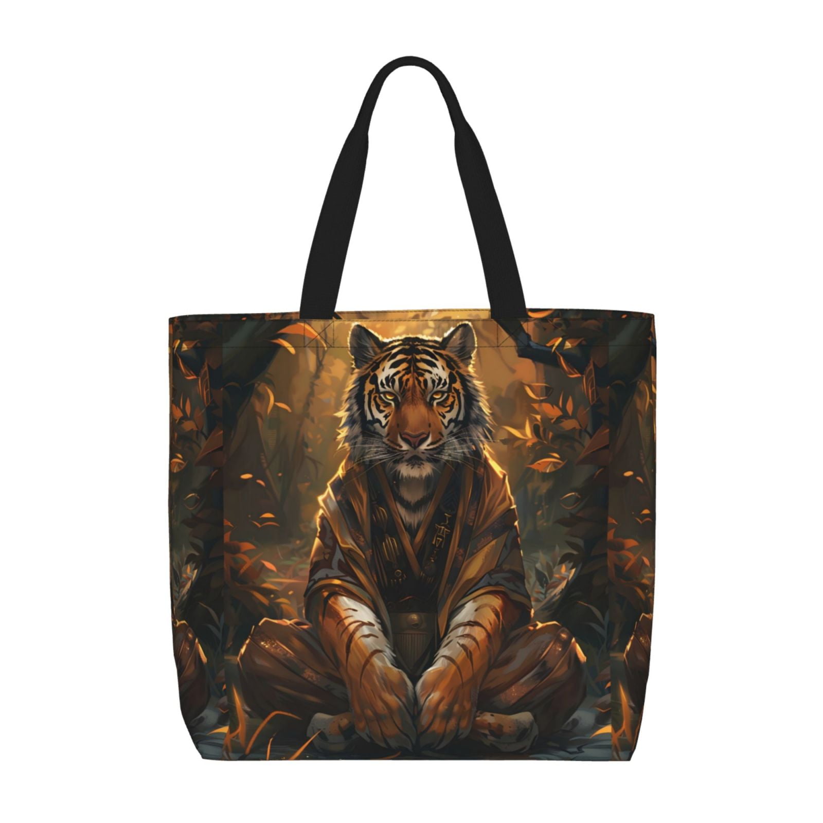 Disketp Tiger In The Fallen Leaf Forest Canvas Tote Bag,Women Shoulder ...