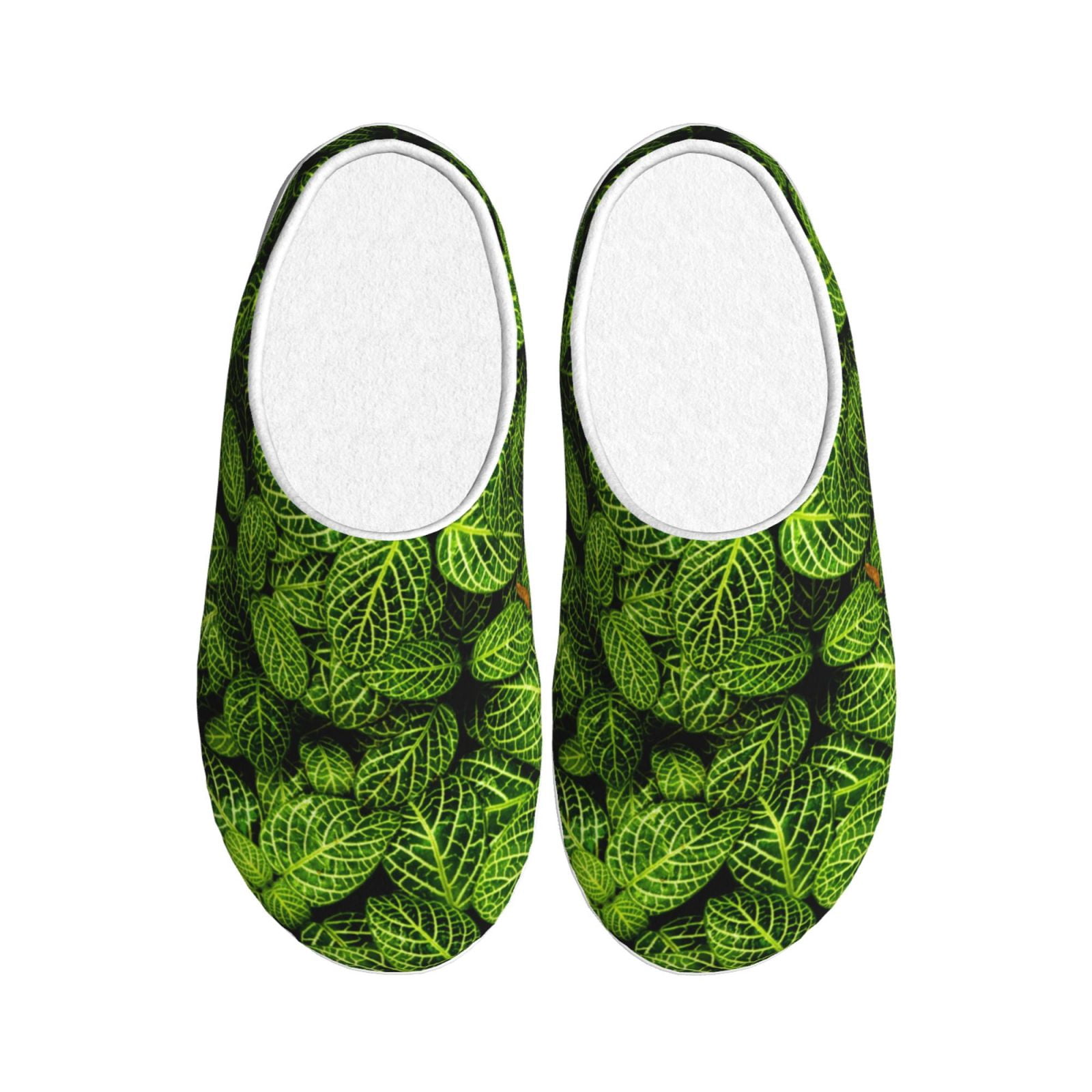 Disketp Tiny Green Fern Leaves Women's Men's Slippers Plush Slip-On ...