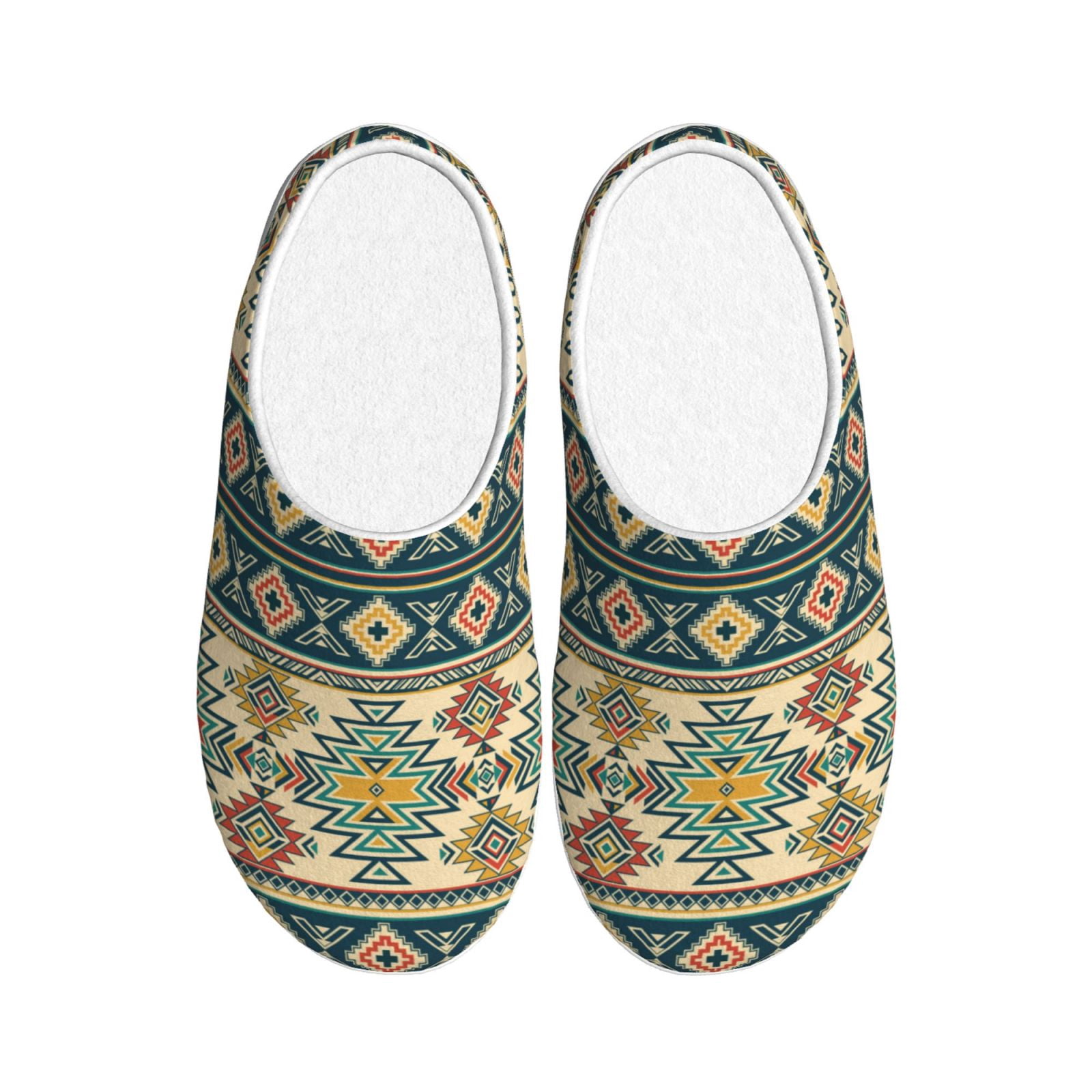 Disketp Traditional Tribal Aztec1 Women's Men's Slippers Plush Slip-On ...
