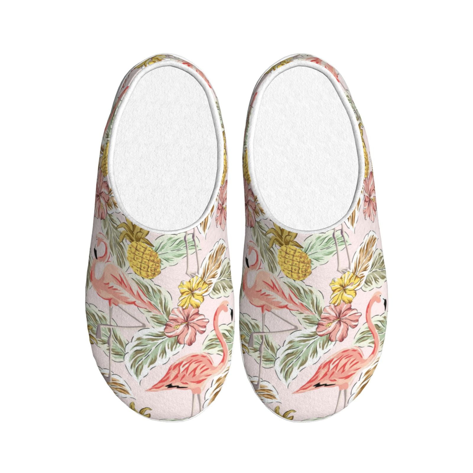 Disketp Tropical Flamingo Pineapple Women's Men's Slippers Plush Slip ...