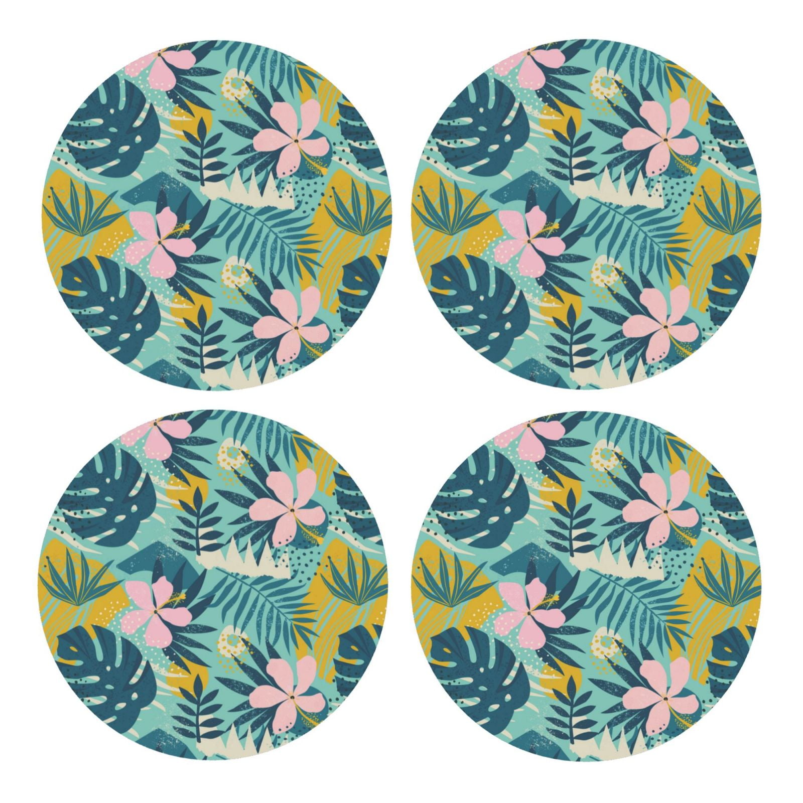 Disketp Tropical Floral MDF Cork Coaster 4 Pcs - Absorbent Beverage ...