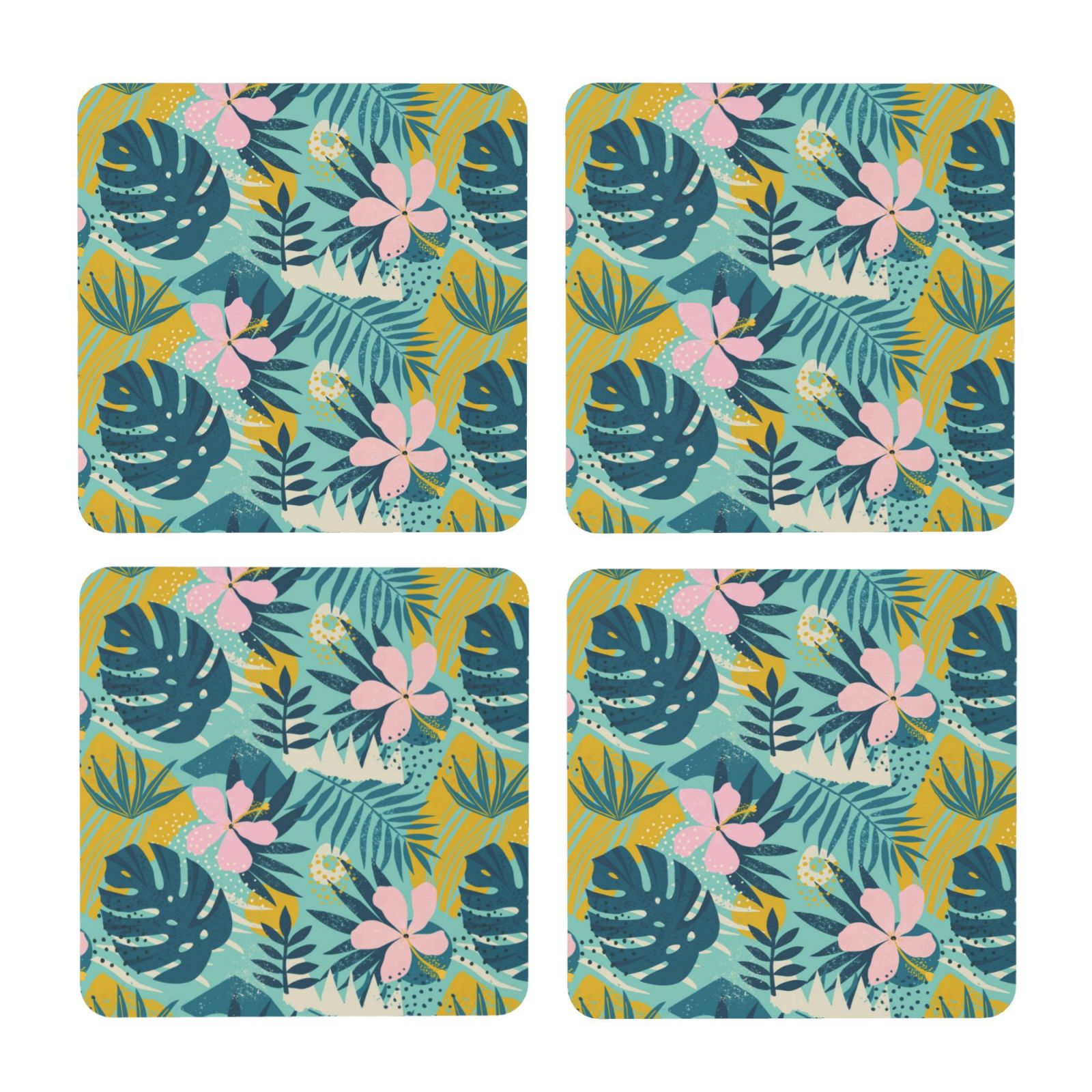 Disketp Tropical Floral MDF Cork Coaster 4 Pcs - Absorbent Beverage ...
