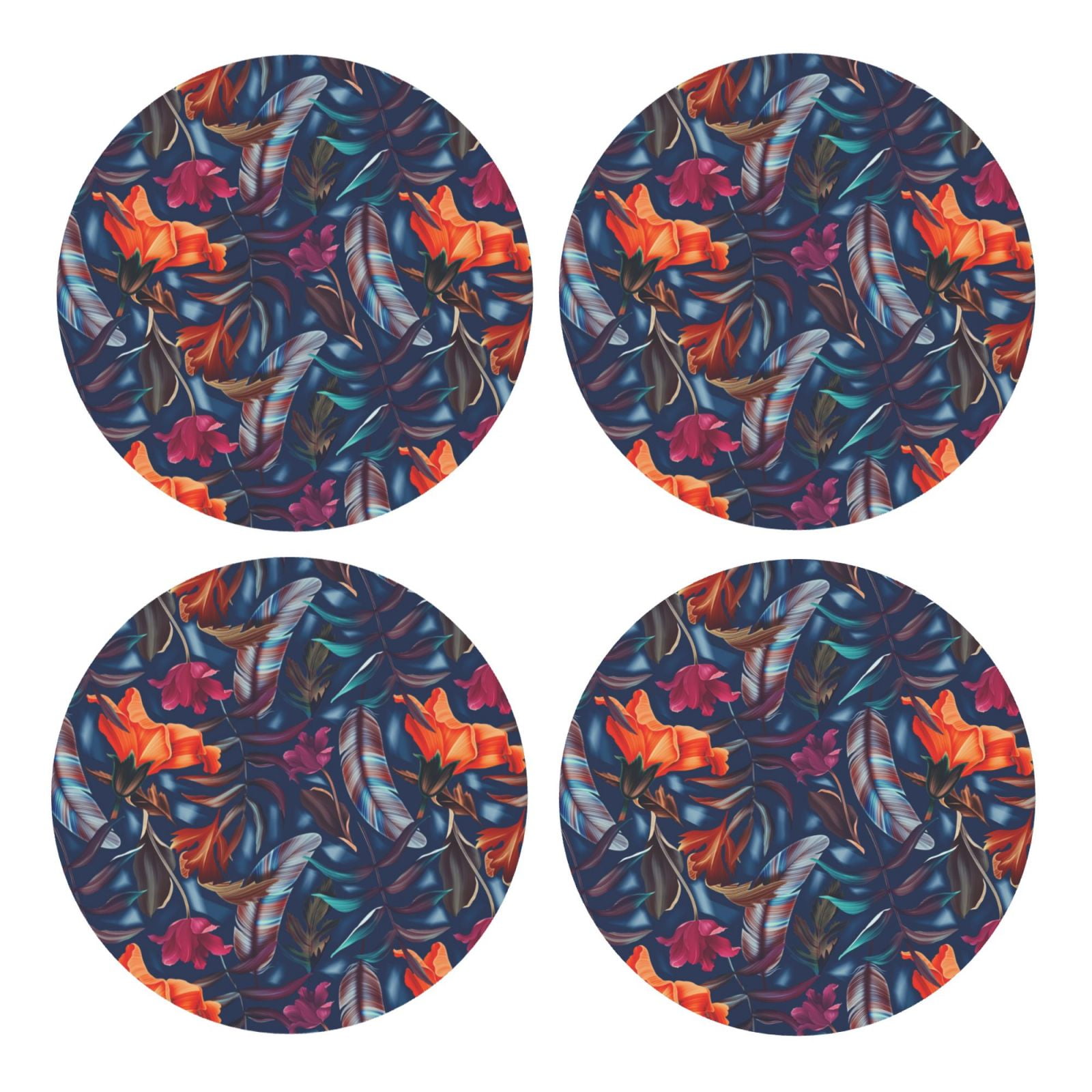 Disketp Tropical Flower MDF Cork Coaster 4 Pcs - Absorbent Beverage ...