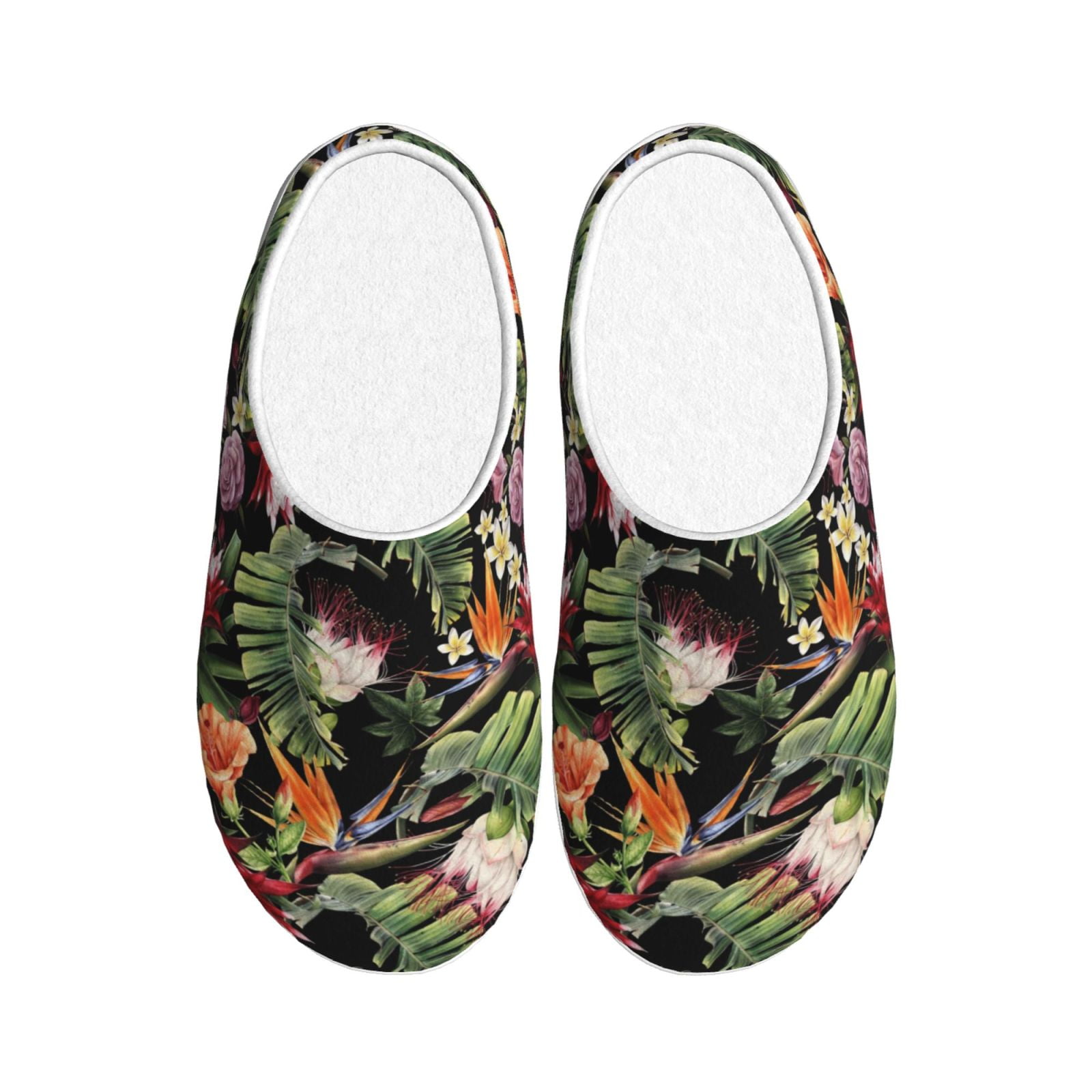 Disketp Tropical Flowers (2) Women's Men's Slippers Plush Slip-On House ...