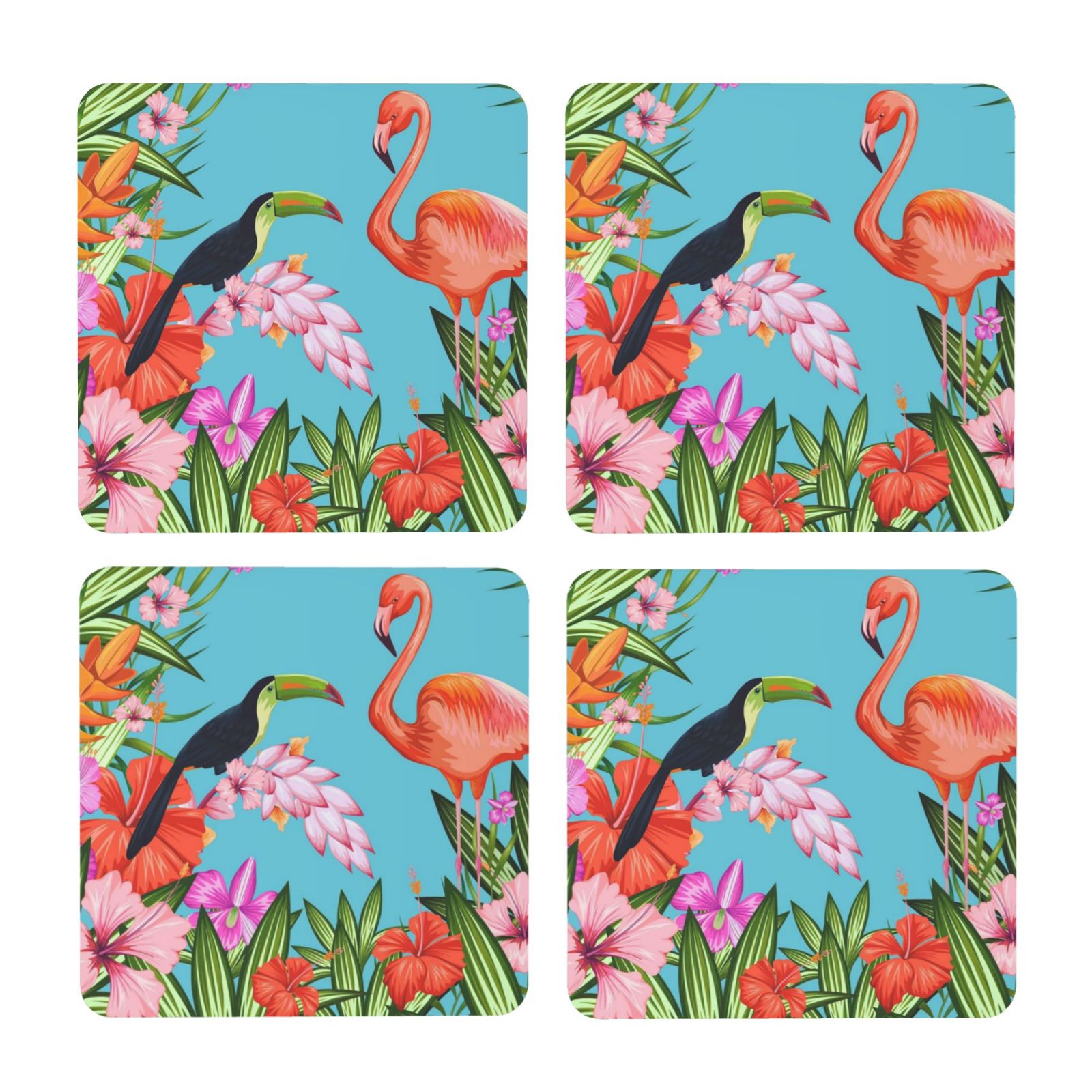 Disketp Tropical Jungle Flamingo MDF Cork Coaster 4 Pcs - Absorbent ...