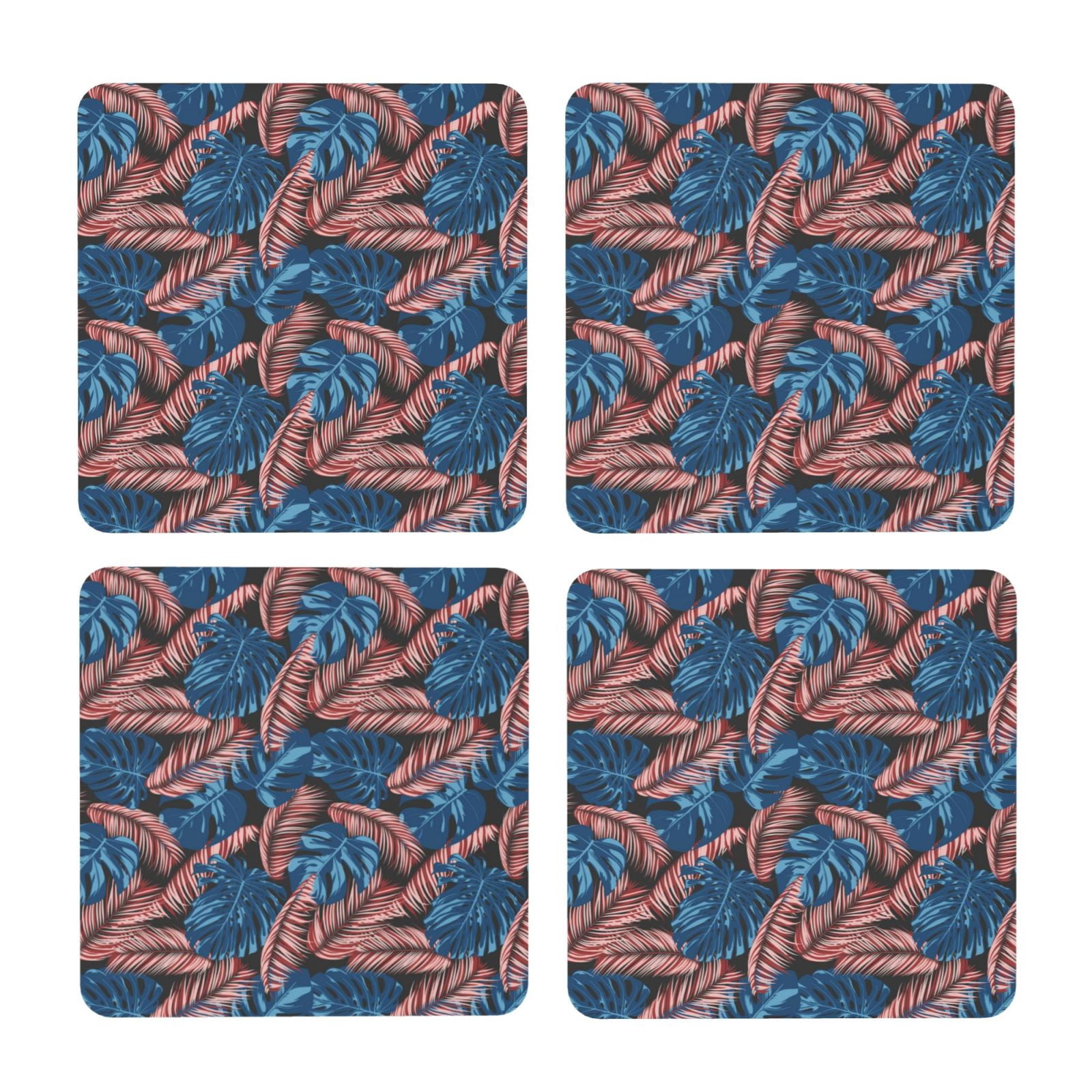 Disketp Tropical Leaves MDF Cork Coaster 4 Pcs - Absorbent Beverage ...