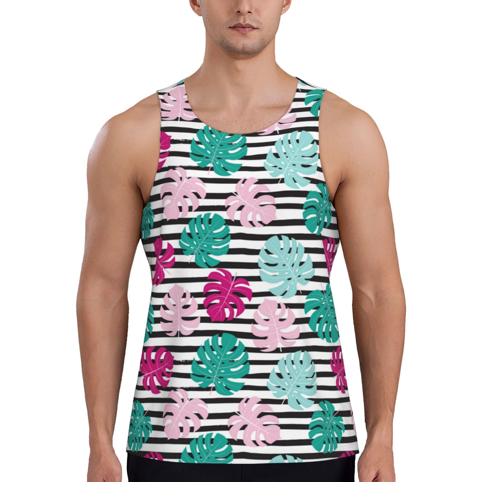 Disketp Tropical Leaves Men's Workout Tank Tops Sleeveless Gym Shirt ...