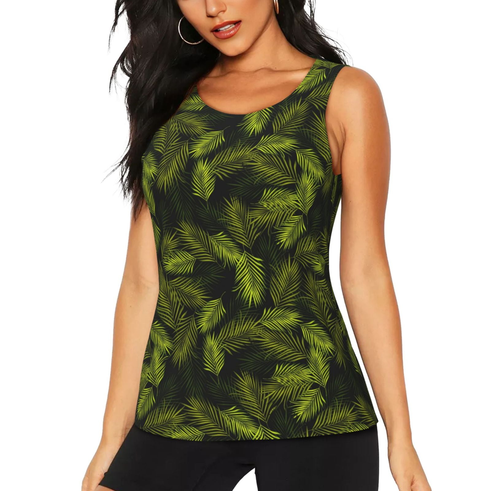 Disketp Tropical Palm Leaves Fern Leaf Print Women's Workout Tank Top ...