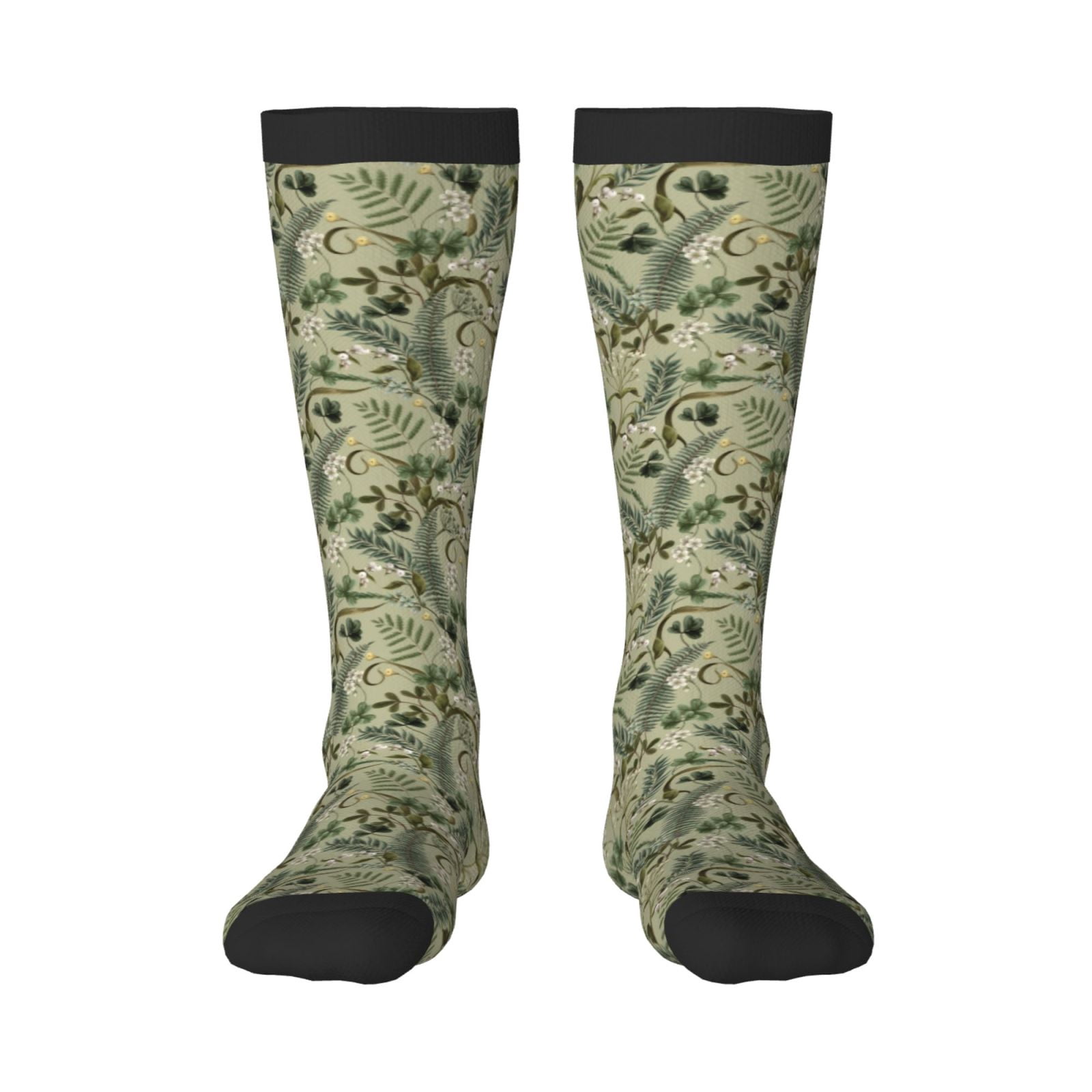 Disketp Tropical Plants Green Print Unisex Contrast Color Stockings ...