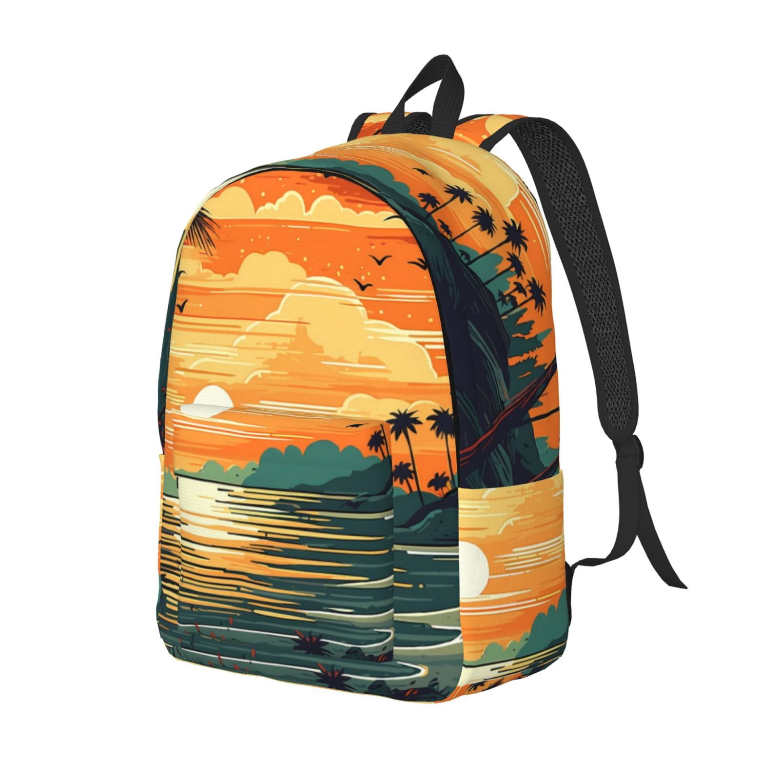 Disketp Tropical Sunset Paradise Canvas Backpack Lightweight Travel ...
