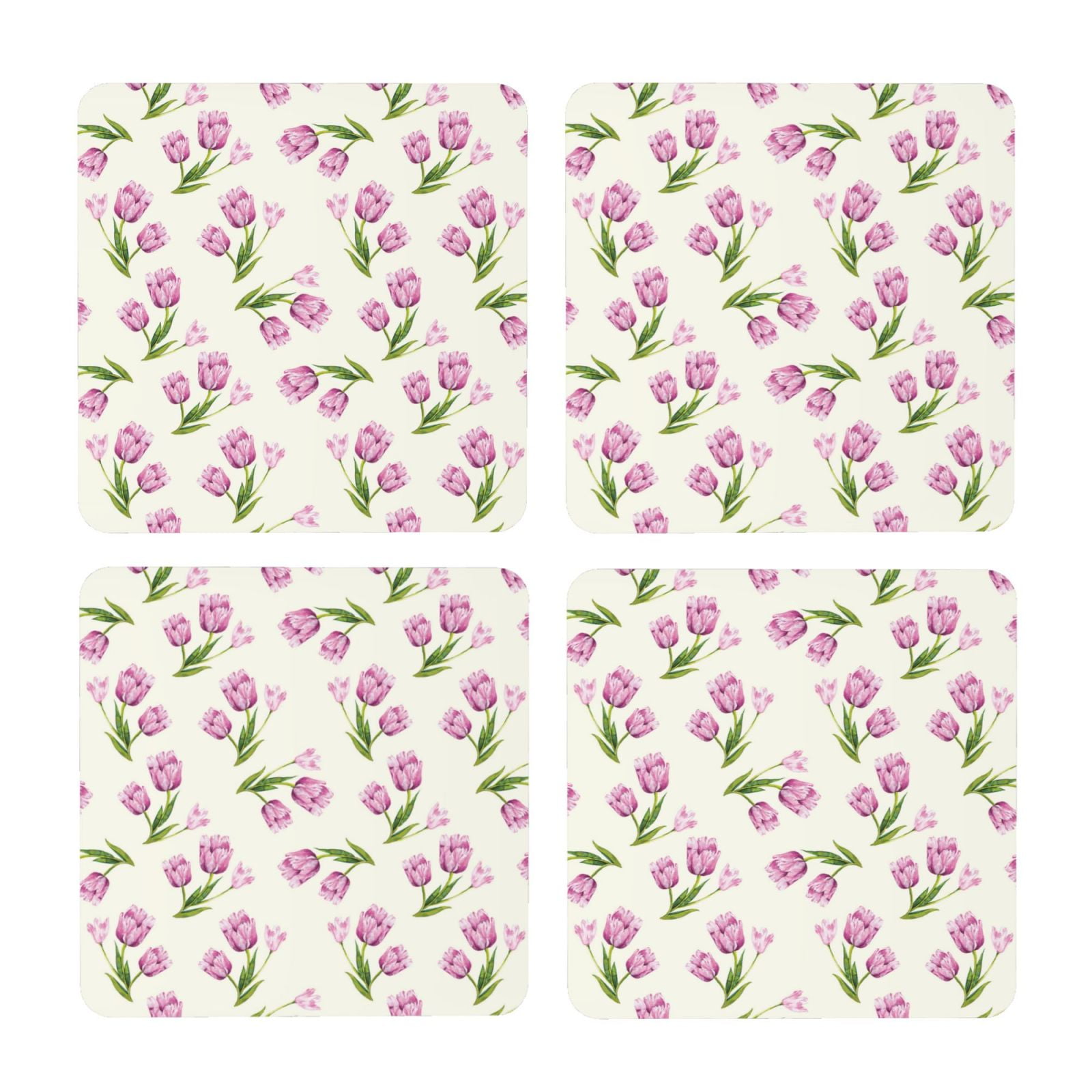 Disketp Tulips Flowers MDF Cork Coaster 4 Pcs - Absorbent Beverage ...