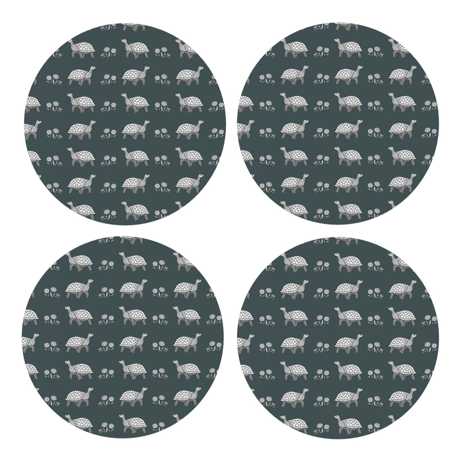 Disketp Turtle Chrysanthemum MDF Cork Coaster 4 Pcs - Absorbent ...