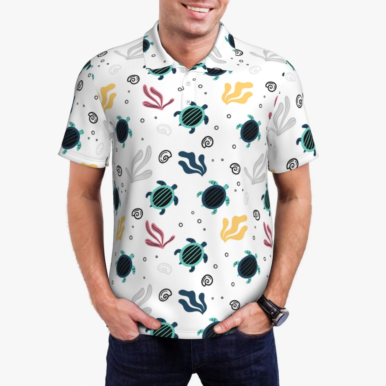 Disketp Turtles And Corals for Men's Polo Shirts Short Sleeve Golf ...