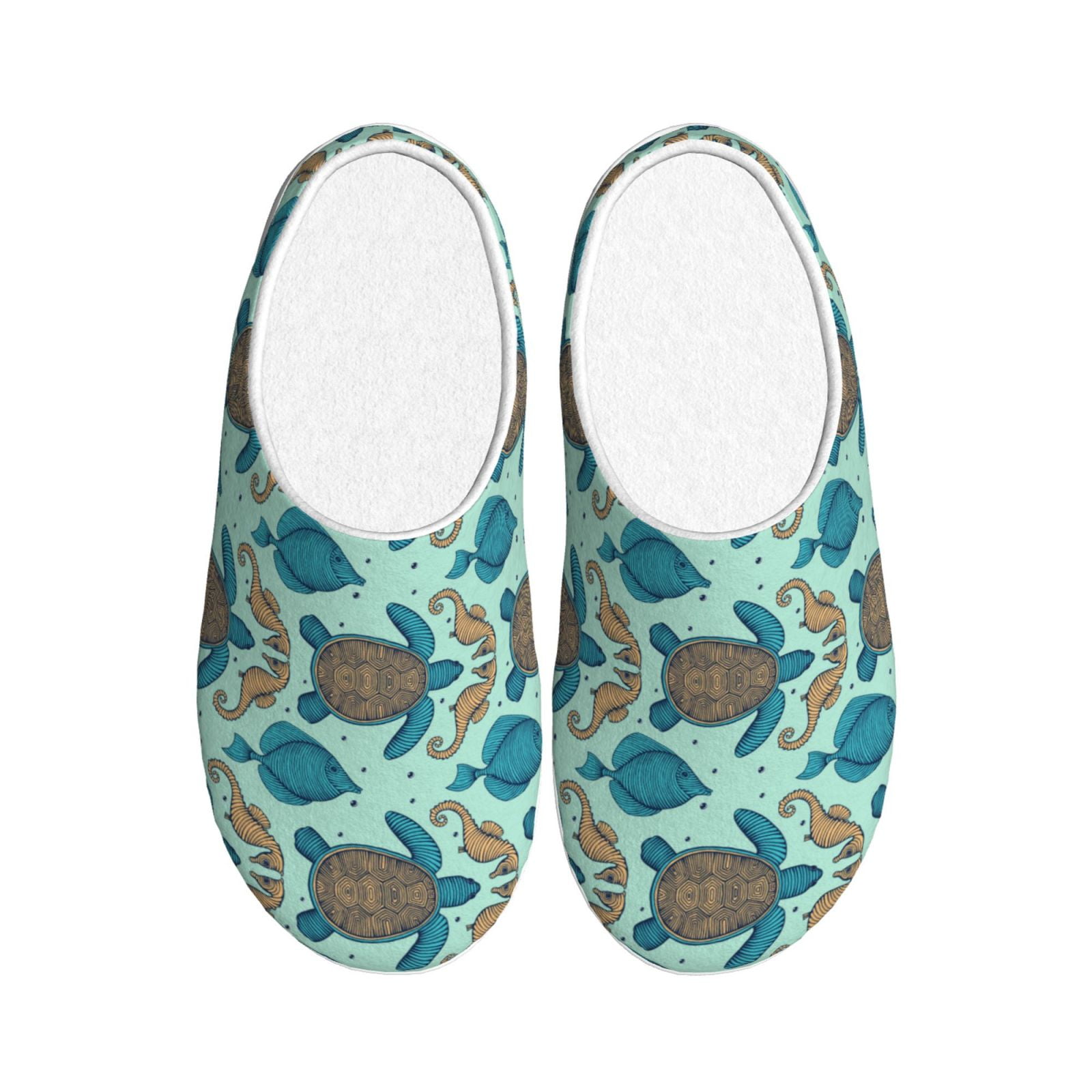 Disketp Turtles And Seahorses Women's Men's Slippers Plush Slip-On ...