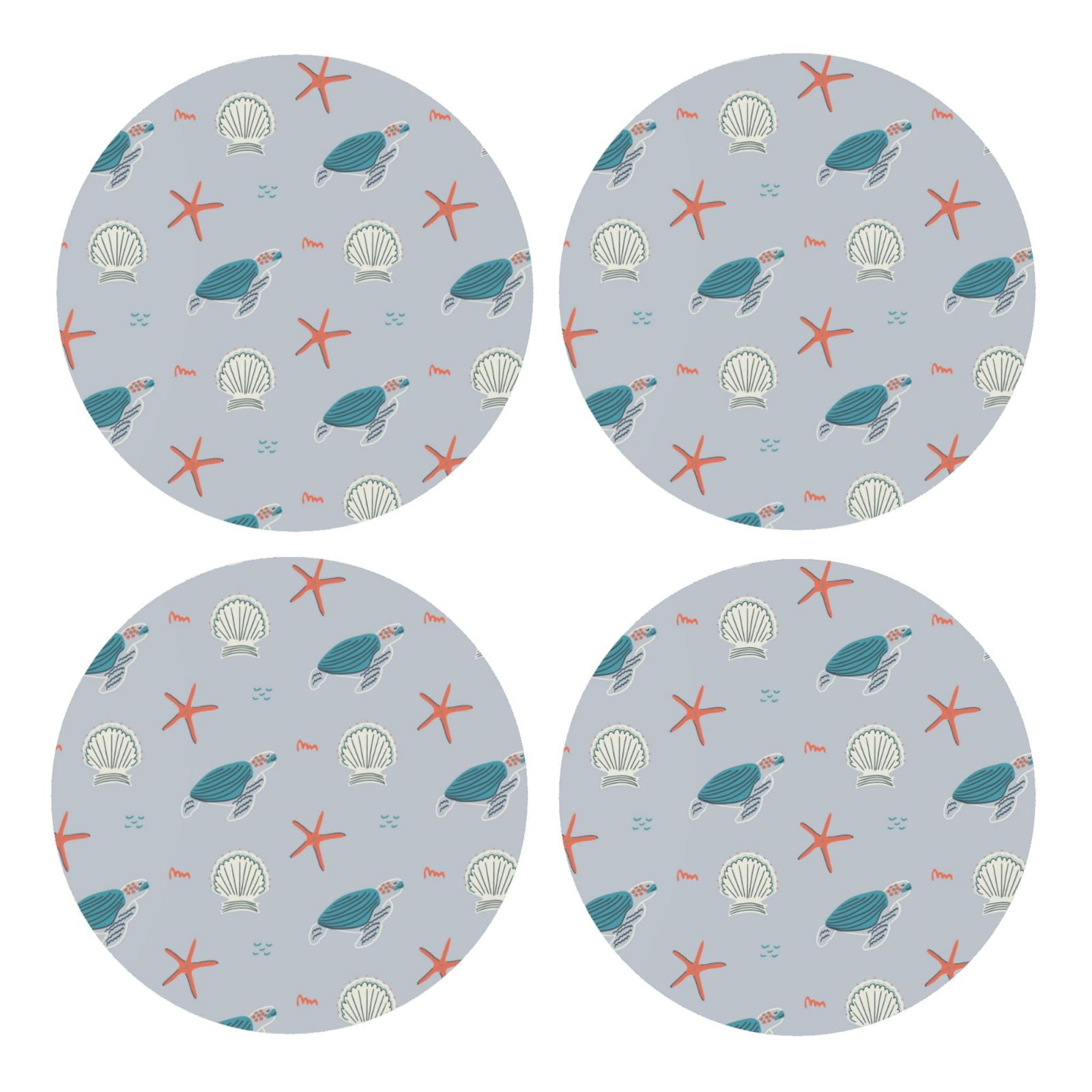 Disketp Turtles And Shells MDF Cork Coaster 4 Pcs - Absorbent Beverage ...
