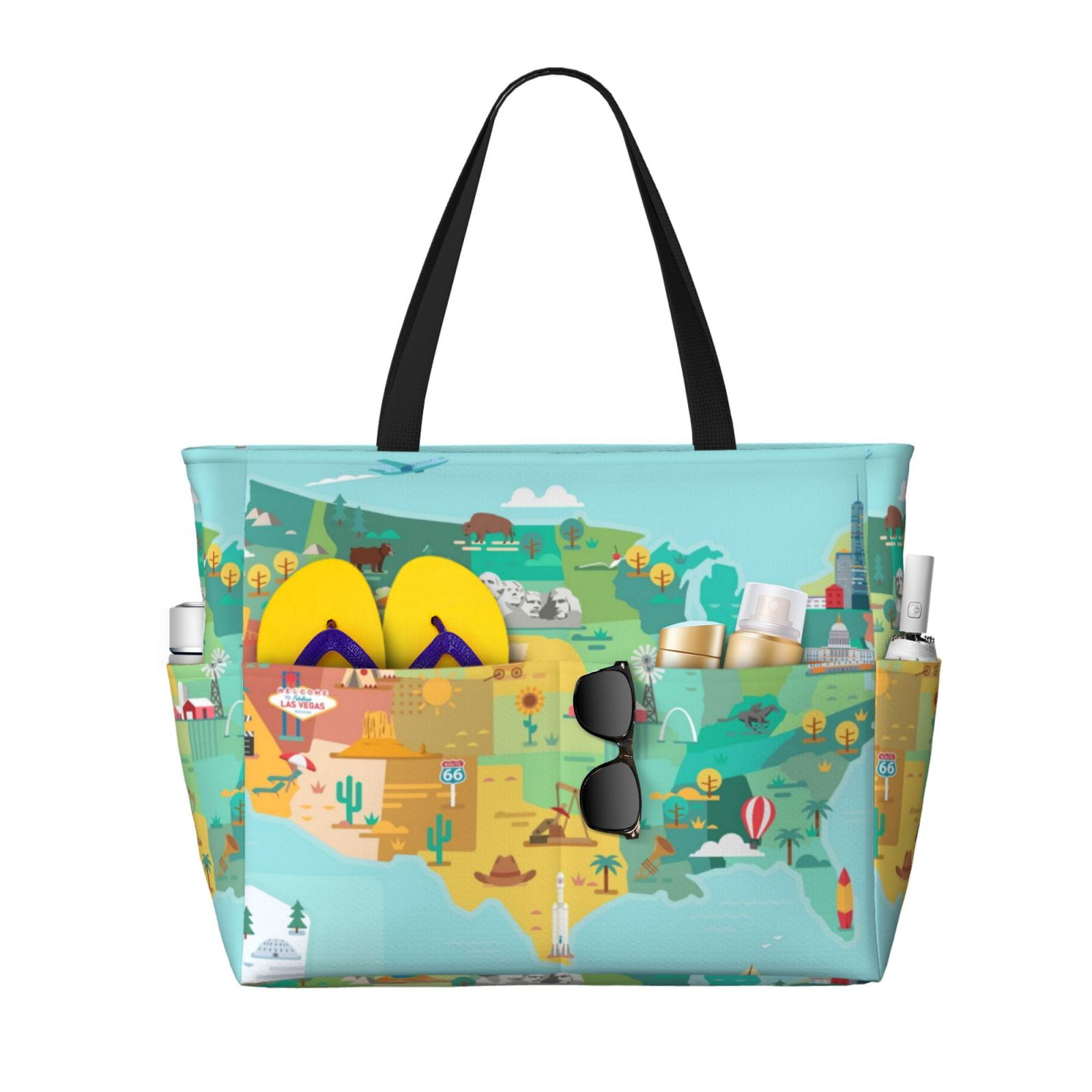 Disketp USA Tourist Map Large Capacity Beach Bag, Waterproof Sandproof ...