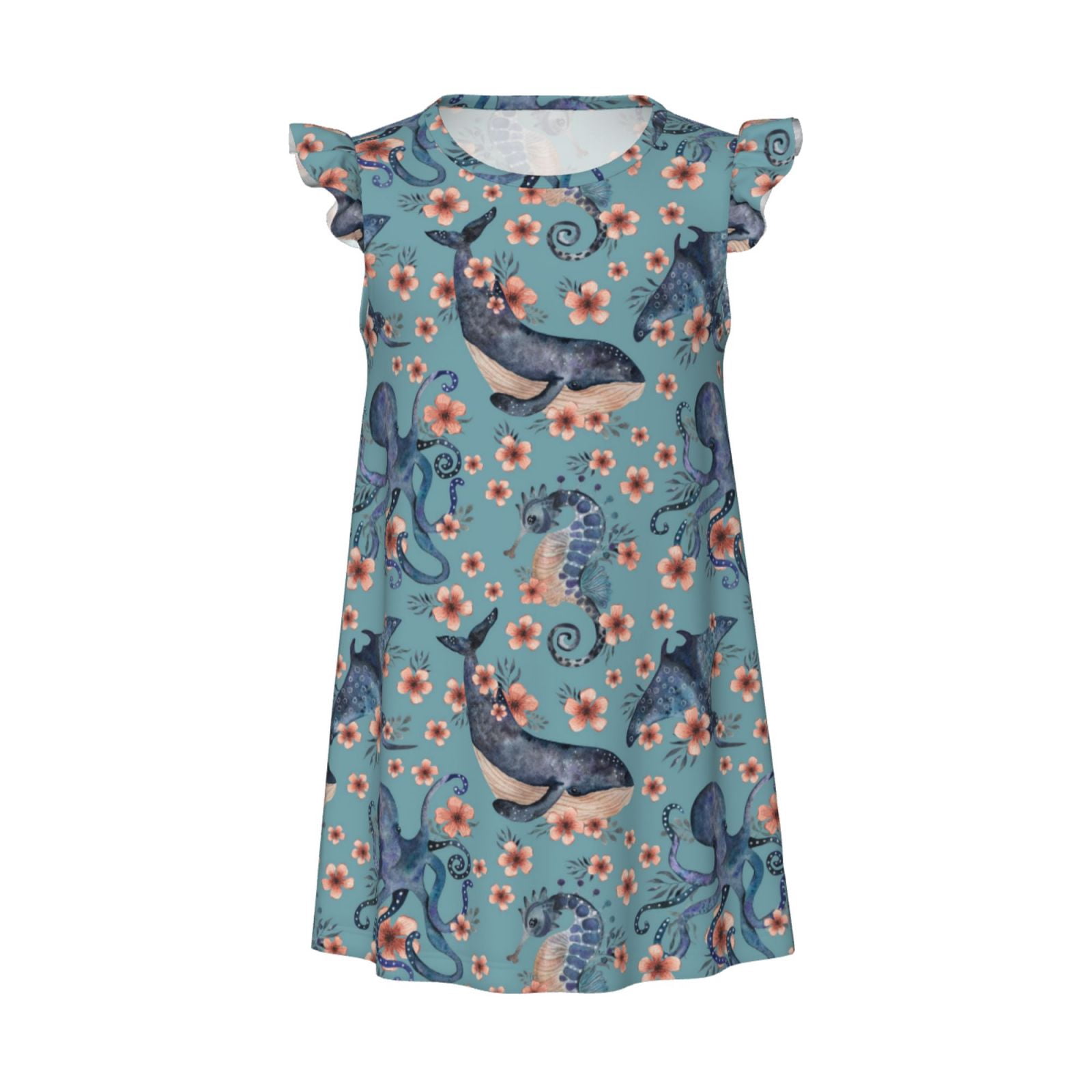 Disketp Underwater Animals and Flowers Print Girls Nightgowns 3-10 ...