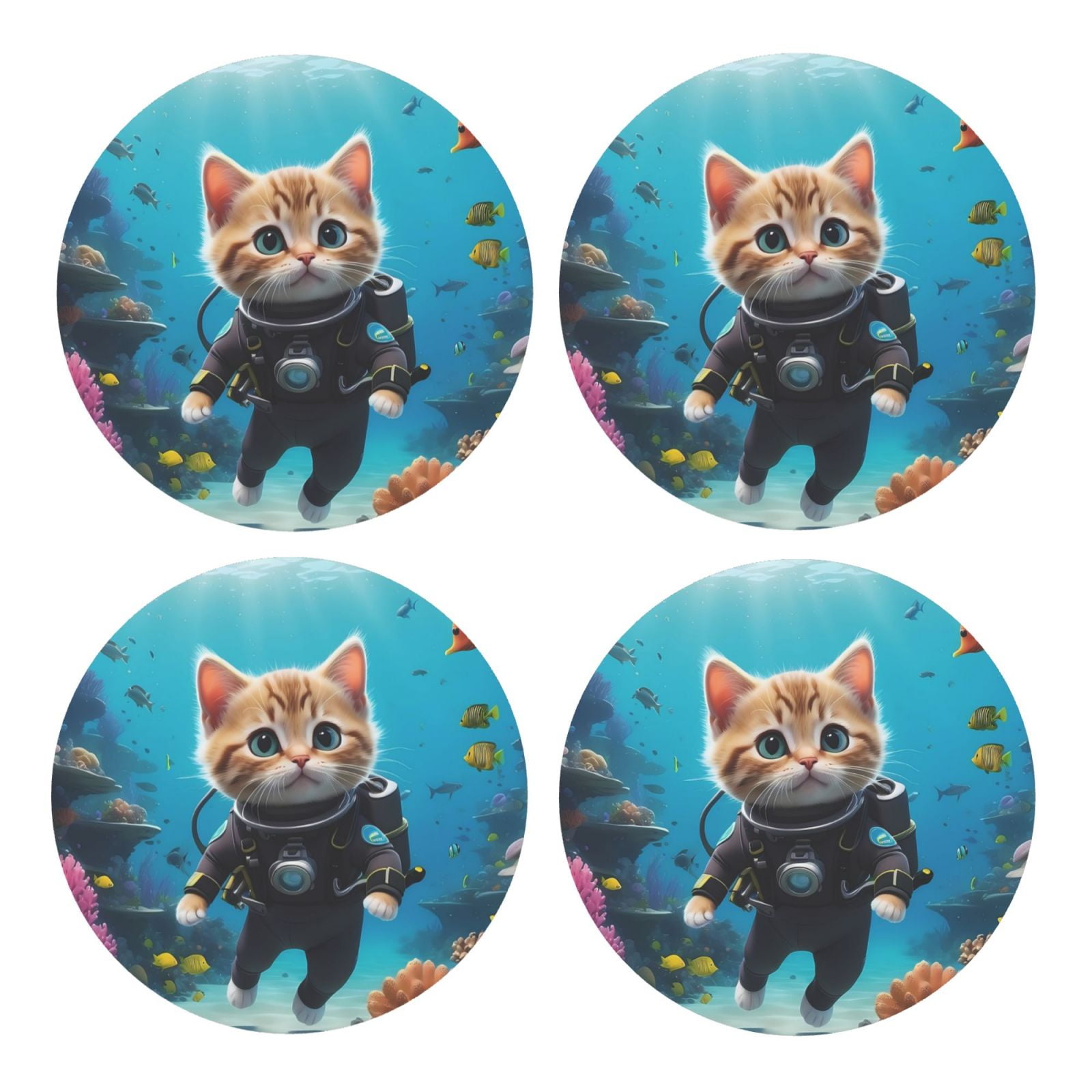 Disketp Underwater Diving Cat MDF Cork Coaster 4 Pcs - Absorbent ...