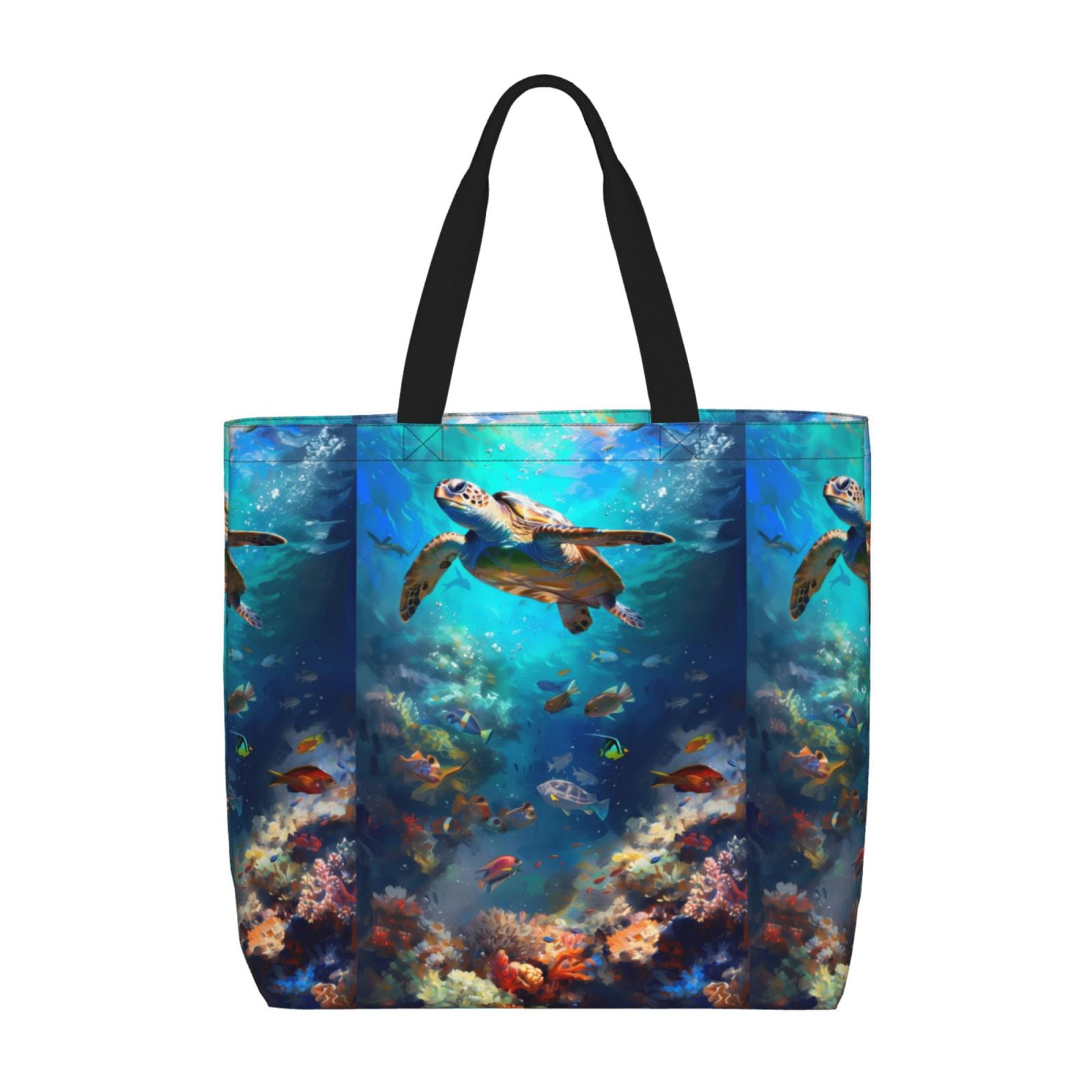 Disketp Underwater Fish Turtle Canvas Tote Bag,Women Shoulder Bag ...