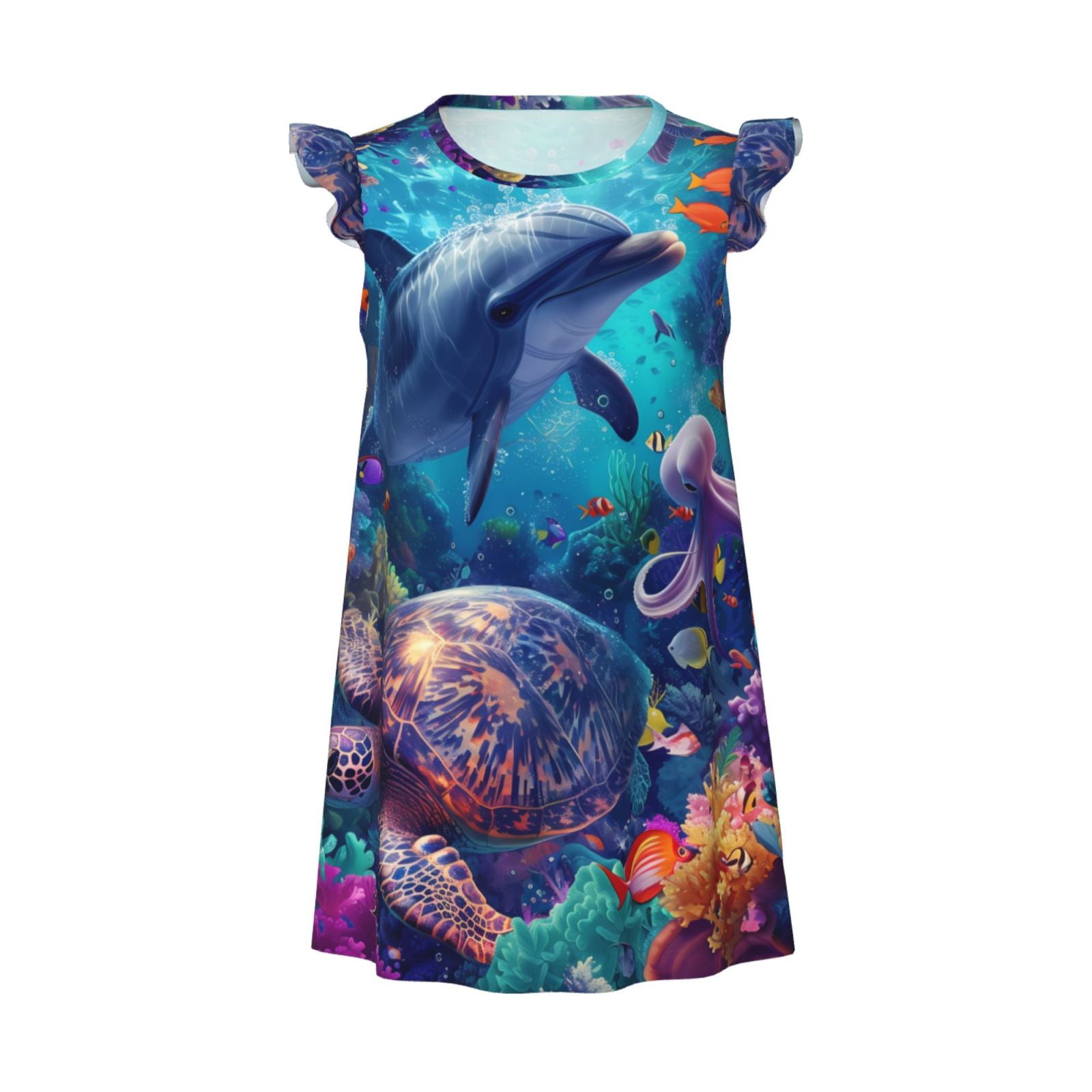 Disketp Underwater Turtle Dolphin Octopus Print Girls Nightgowns 3-10 ...