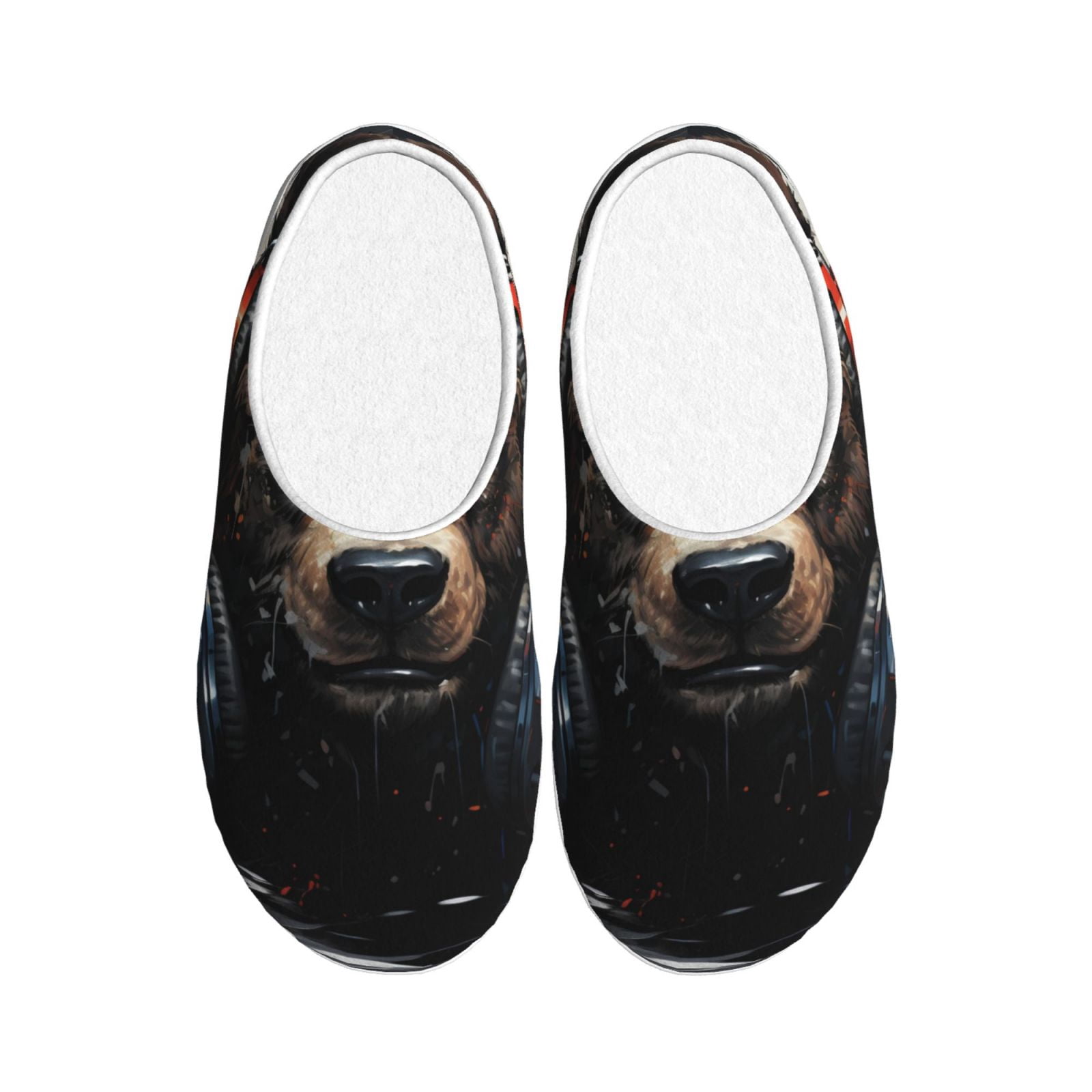 Disketp Urban Bear With Headphones Women's Men's Slippers Plush Slip-On ...