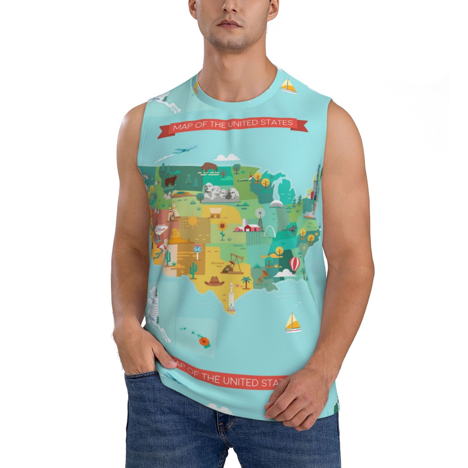 Disketp Usa Tourist Map Sleeveless Tshirts For Men, Muscle Shirts For ...
