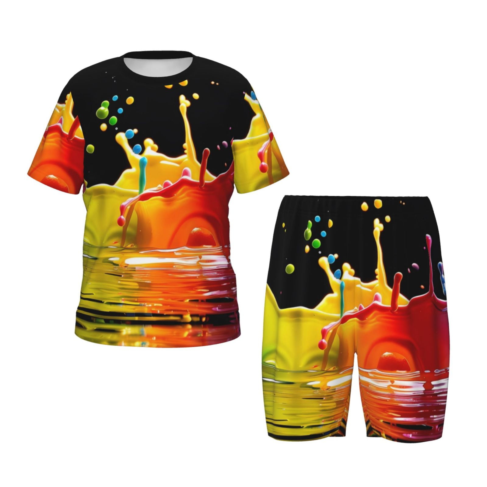 Disketp Vibrant Color Splash Kids Short Sleeve Pajamas Kids Summer Pjs ...