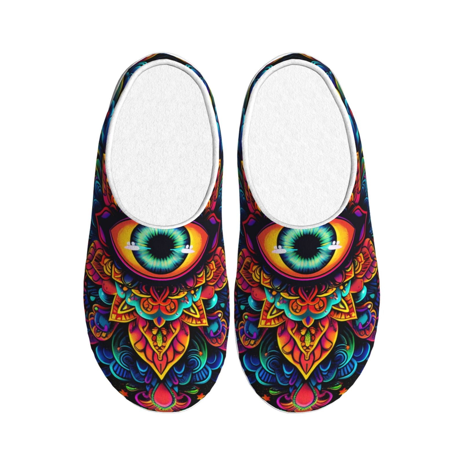Disketp Vibrant Psychedelic Eye Women's Men's Slippers Plush Slip-On ...