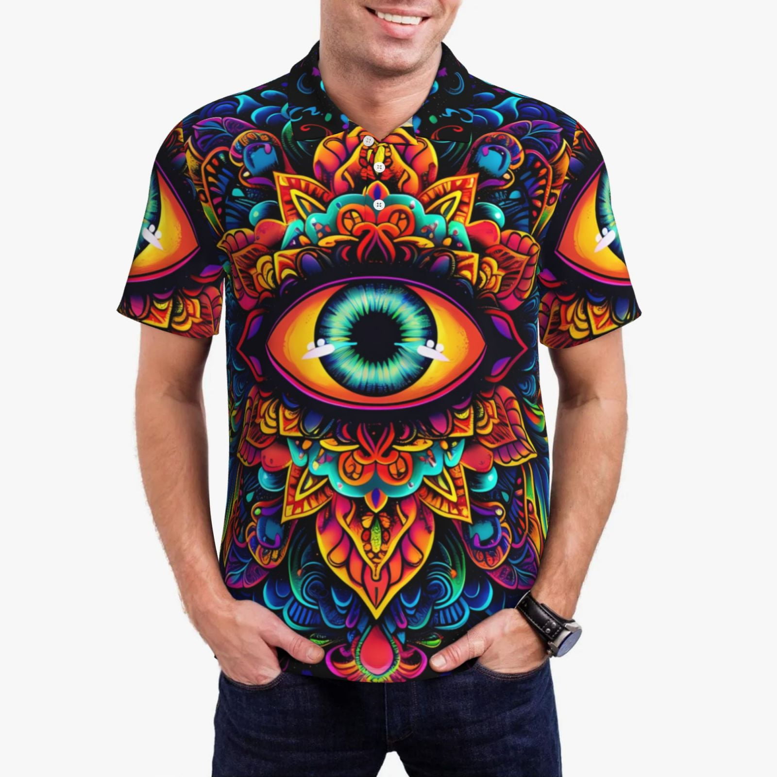 Disketp Vibrant Psychedelic Eye for Men's Polo Shirts Short Sleeve Golf ...