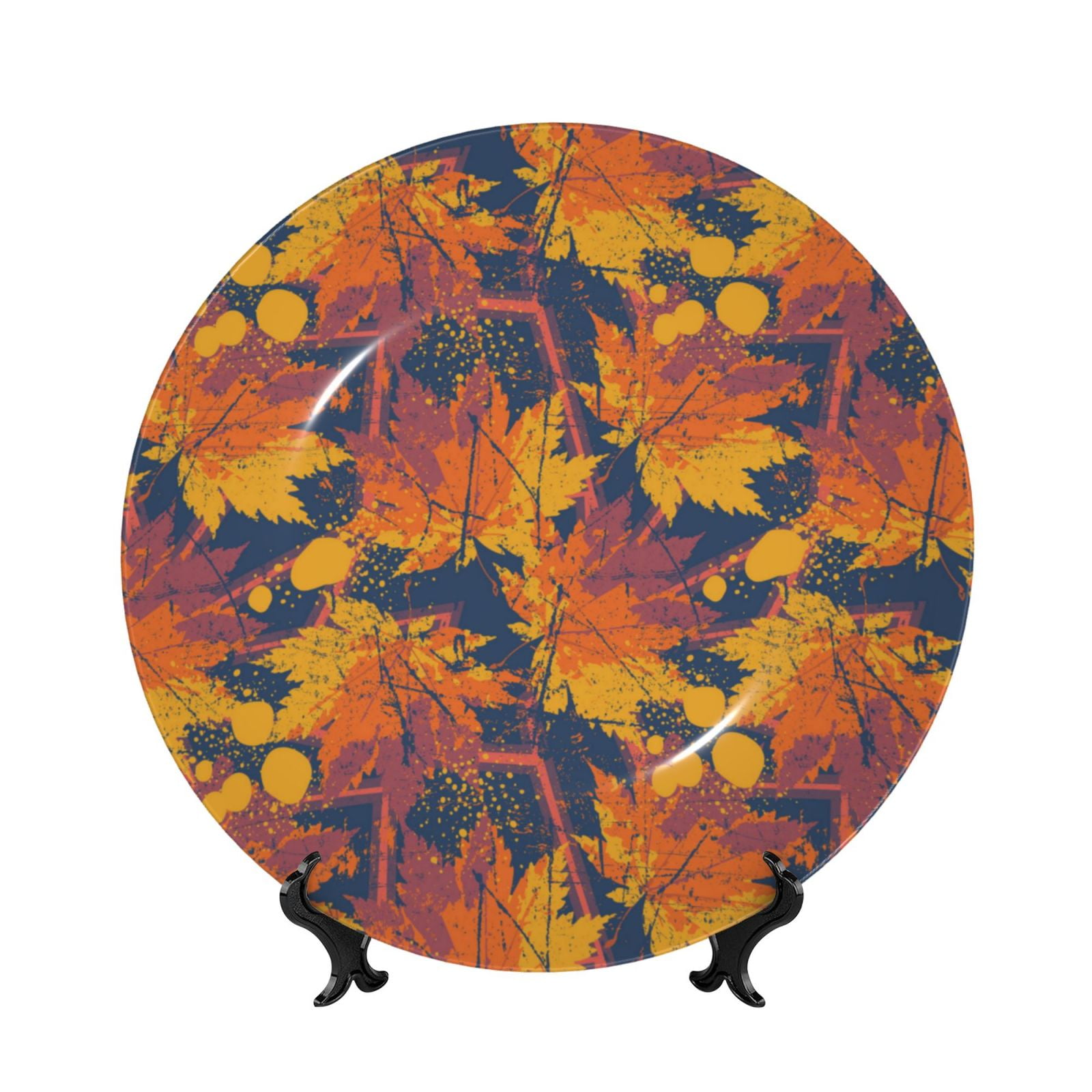 Disketp Vintage Abstract Maple Leaf Art Ceramic Plate Dinner Plates ...
