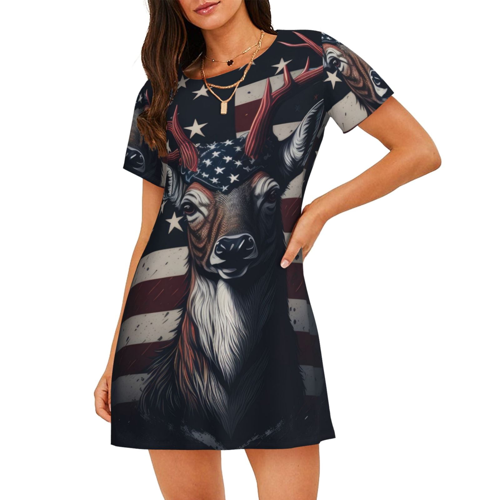 Disketp Vintage American Deer for Womens Short Sleeve Sleepshirt ...