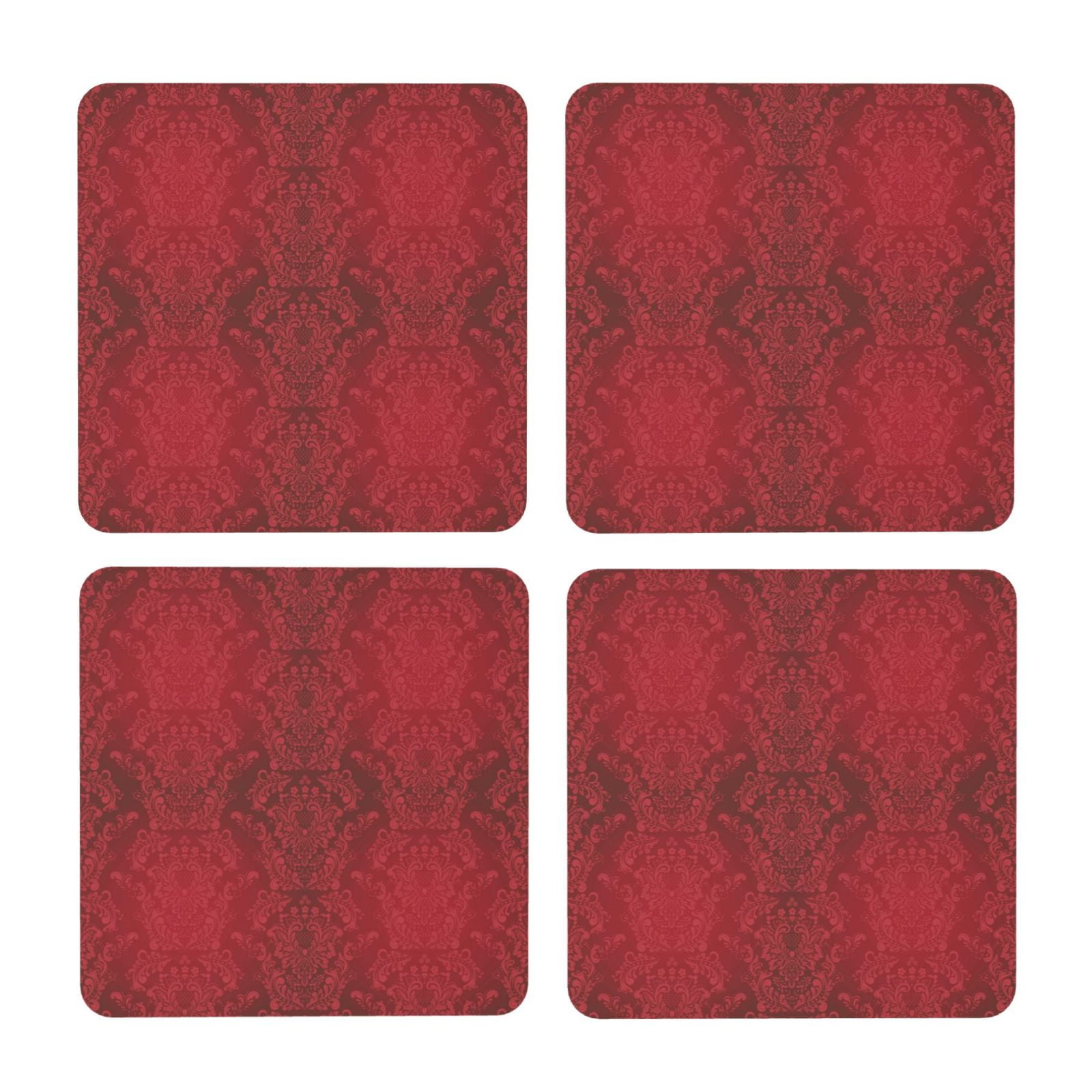 Disketp Vintage Burgundy MDF Cork Coaster 4 Pcs - Absorbent Beverage ...