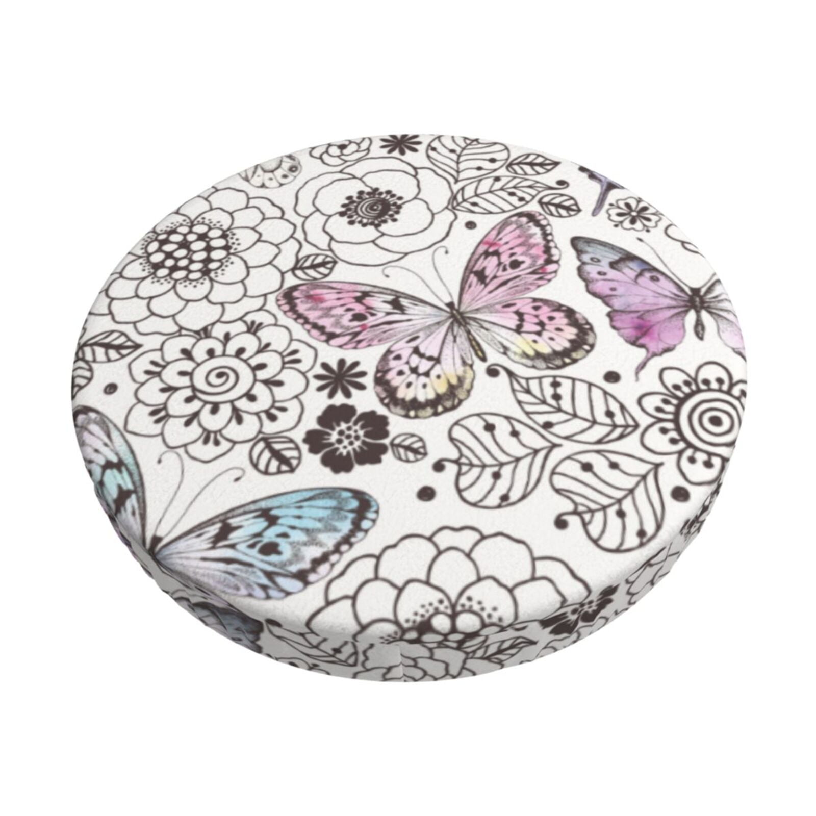 Disketp Vintage Butterflies Stool Covers Round, Super Soft Round Bar ...