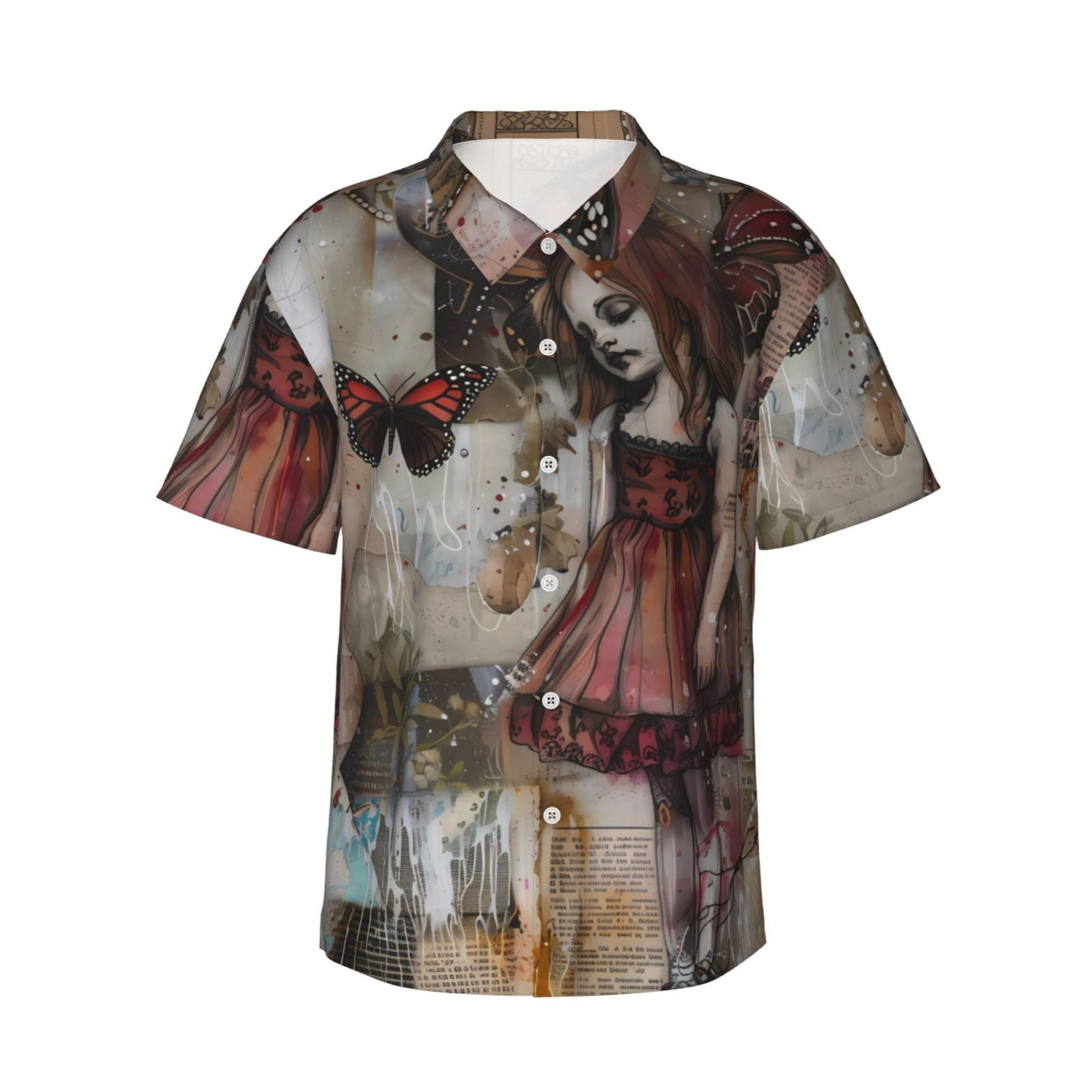 Disketp Vintage Collage Girl Butterfly Hawaiian Shirts for Men,Mens ...
