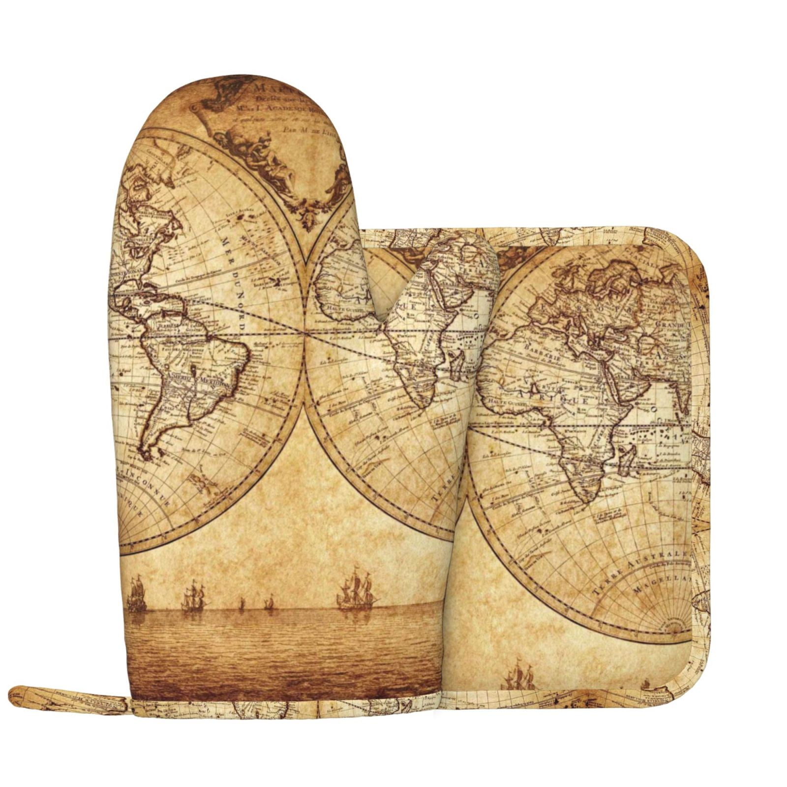 Disketp Vintage Map Of The World Oven Mitts And Potholders Bbq Gloves ...