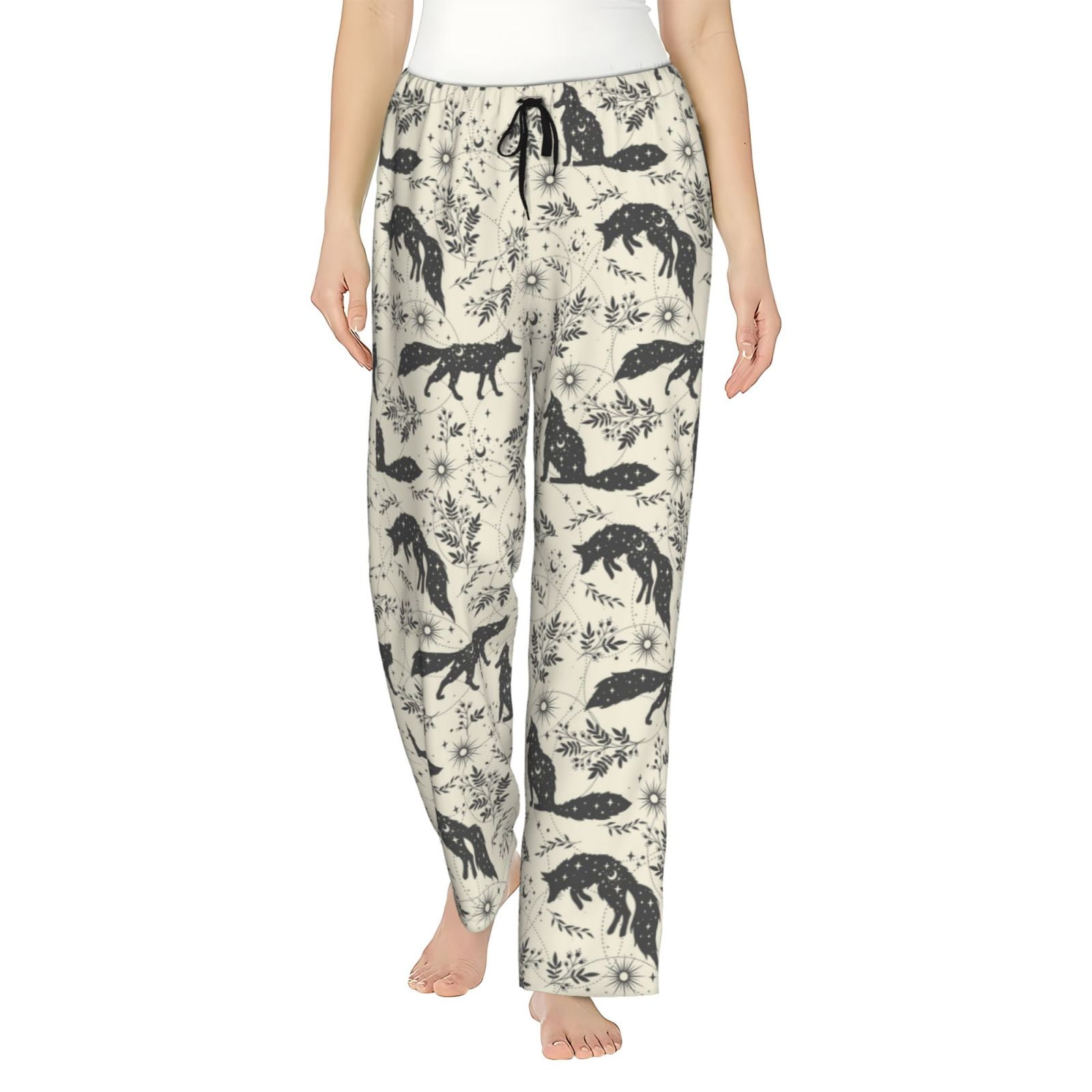 Disketp Vintage Moon Fox Women's Comfy Pajama Pants Casual Drawstring ...