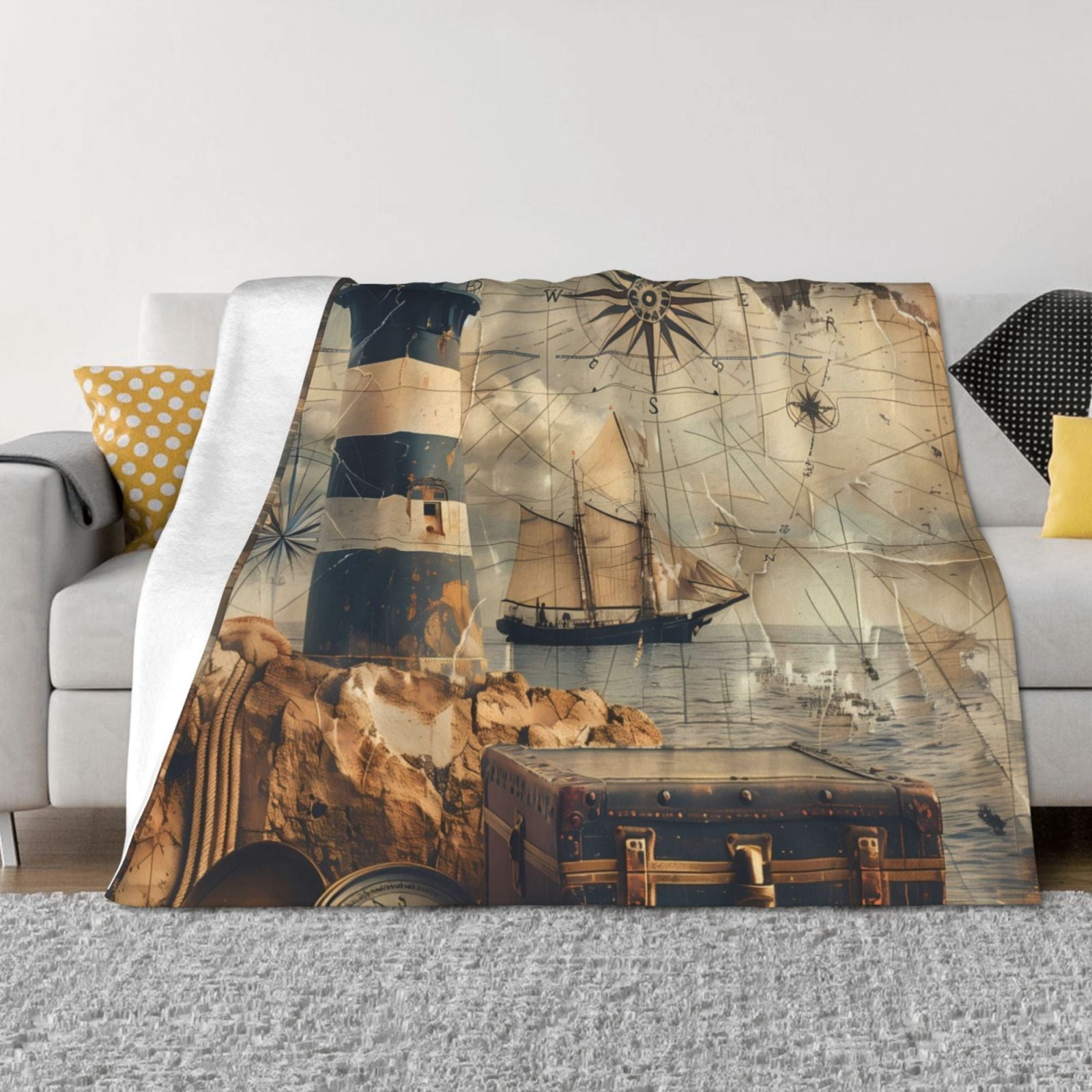 Disketp Vintage Nautical Lighthouse Flannel Blankets - Thick and Warm ...