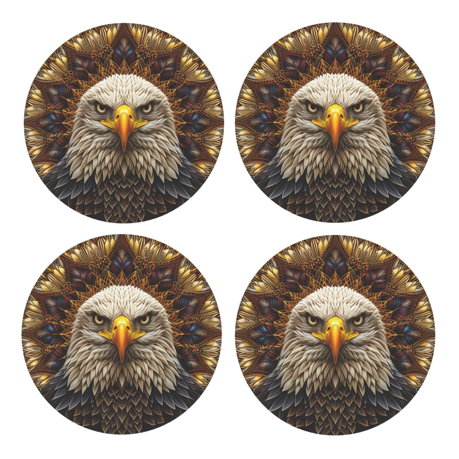 Disketp Vintage Pattern Bald Eagle MDF Cork Coaster 4 Pcs - Absorbent Beverage Coasters for ...