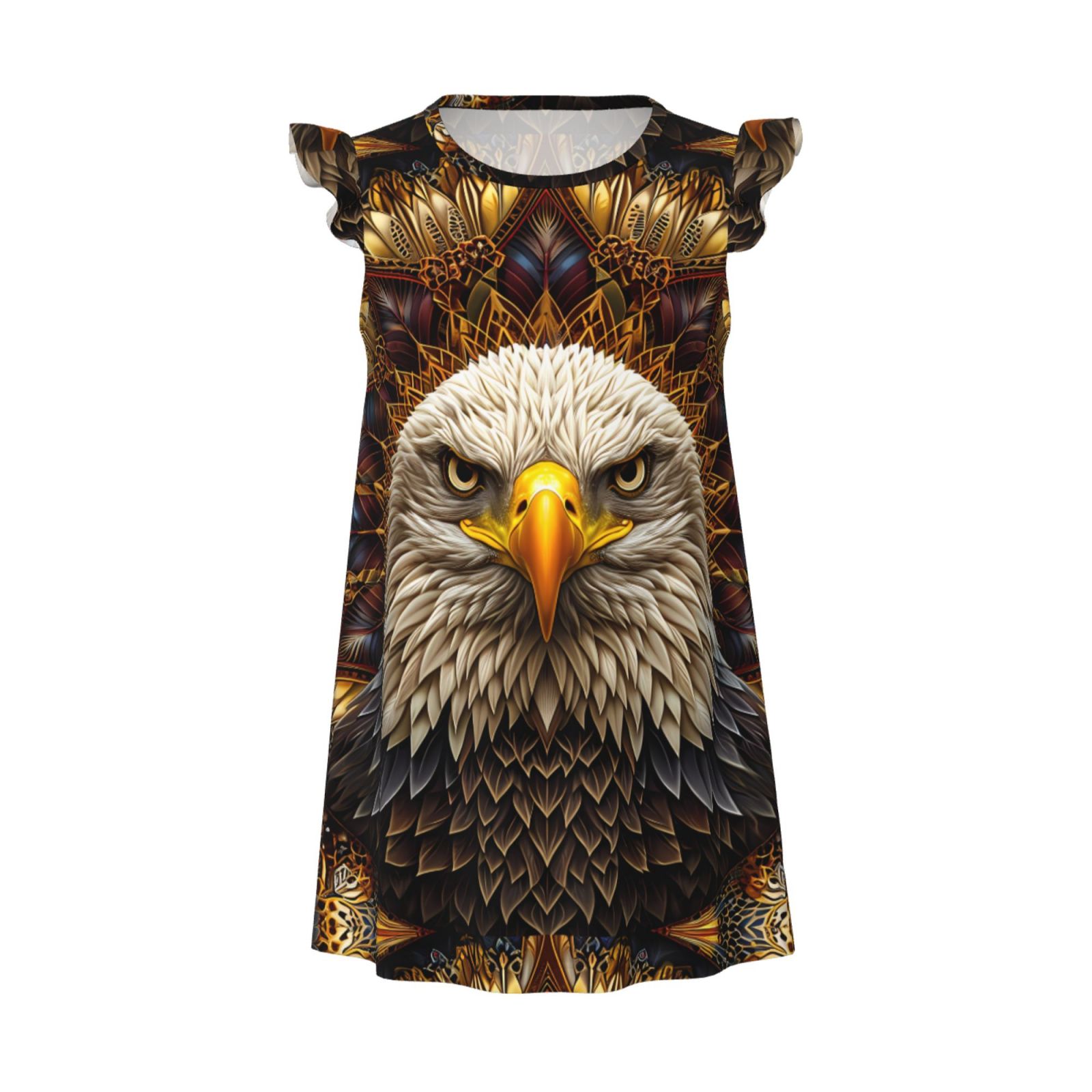 Disketp Vintage Pattern Bald Eagle Print Girls Nightgowns 3-10 Years Flutter Short Sleeves ...