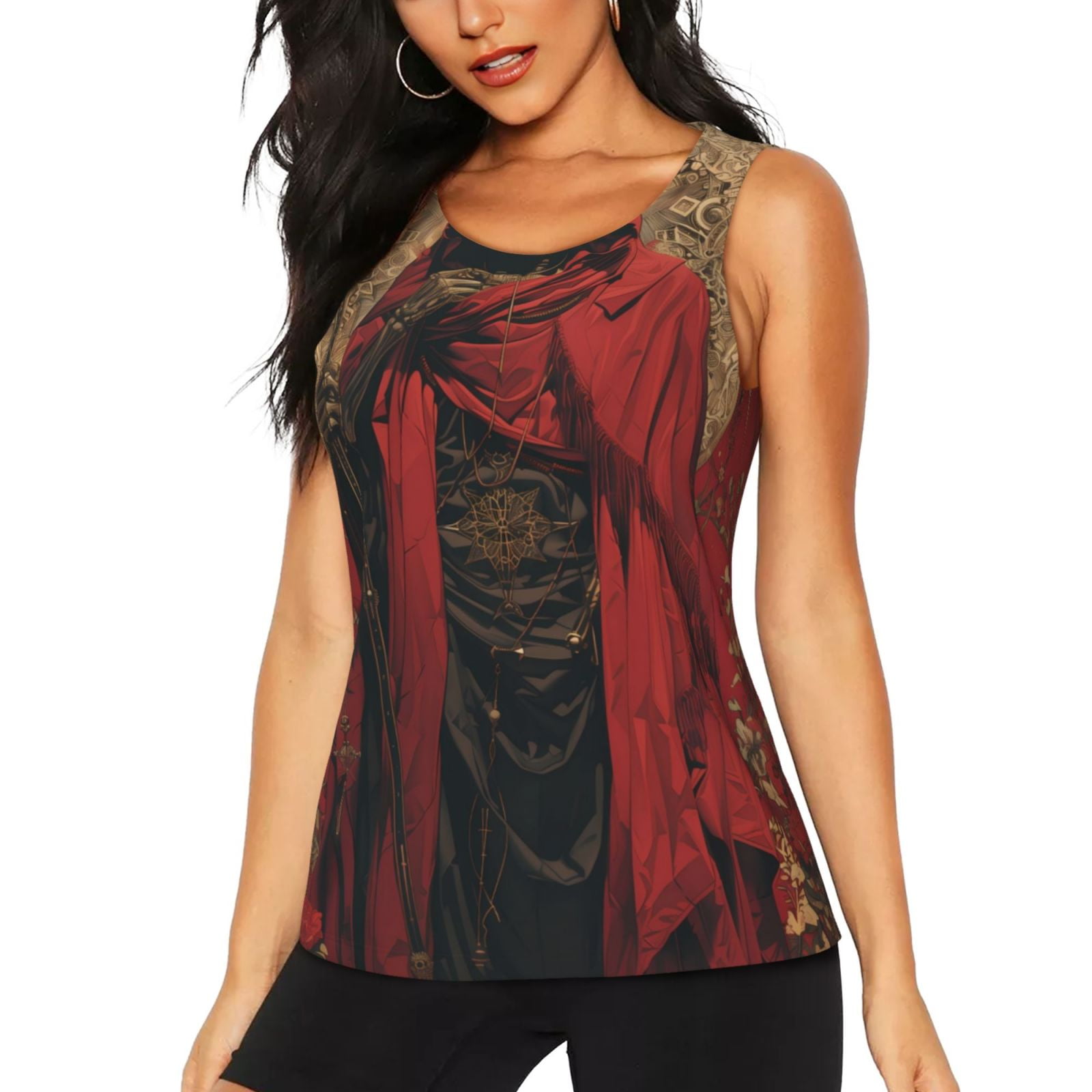Disketp Vintage Rose Scepter Skull Print Women's Workout Tank Top ...