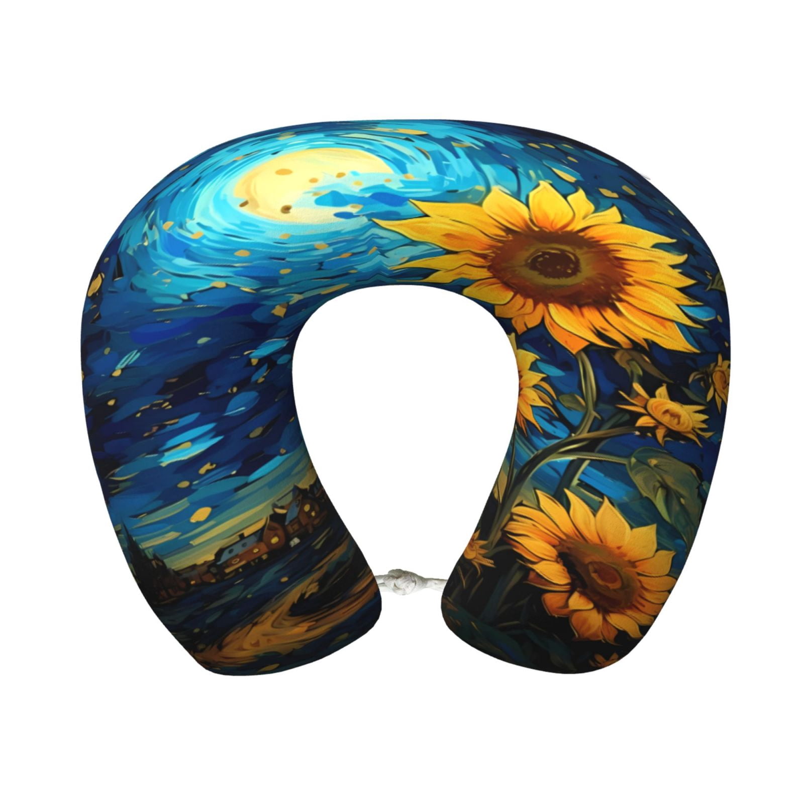 Disketp Vintage Starry Sky Sunflower Travel Pillow Memory Foam Neck Pillow Support Pillow for ...