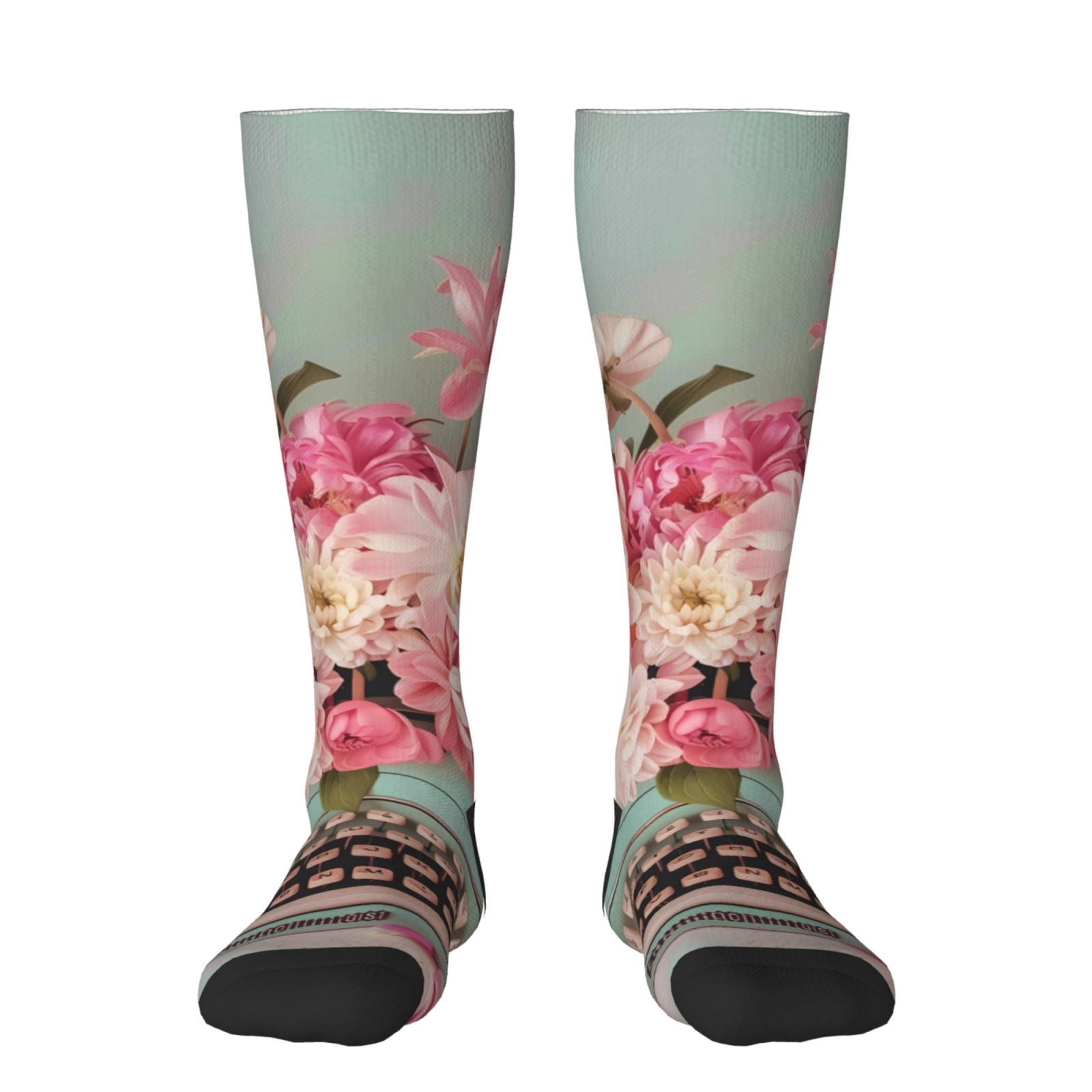 Disketp Vintage Typewriter Floral Print Unisex Contrast Color Stockings ...