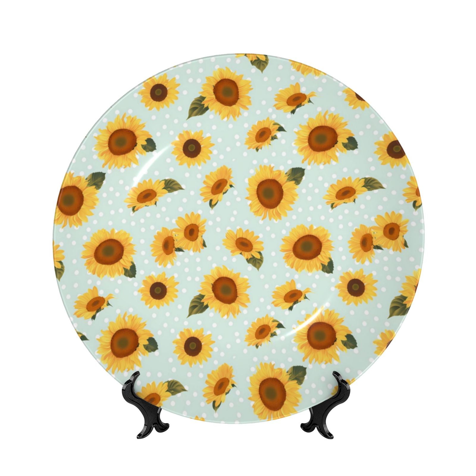 Disketp Vintage White Polka Dot Sunflower Ceramic Plate Dinner Plates ...