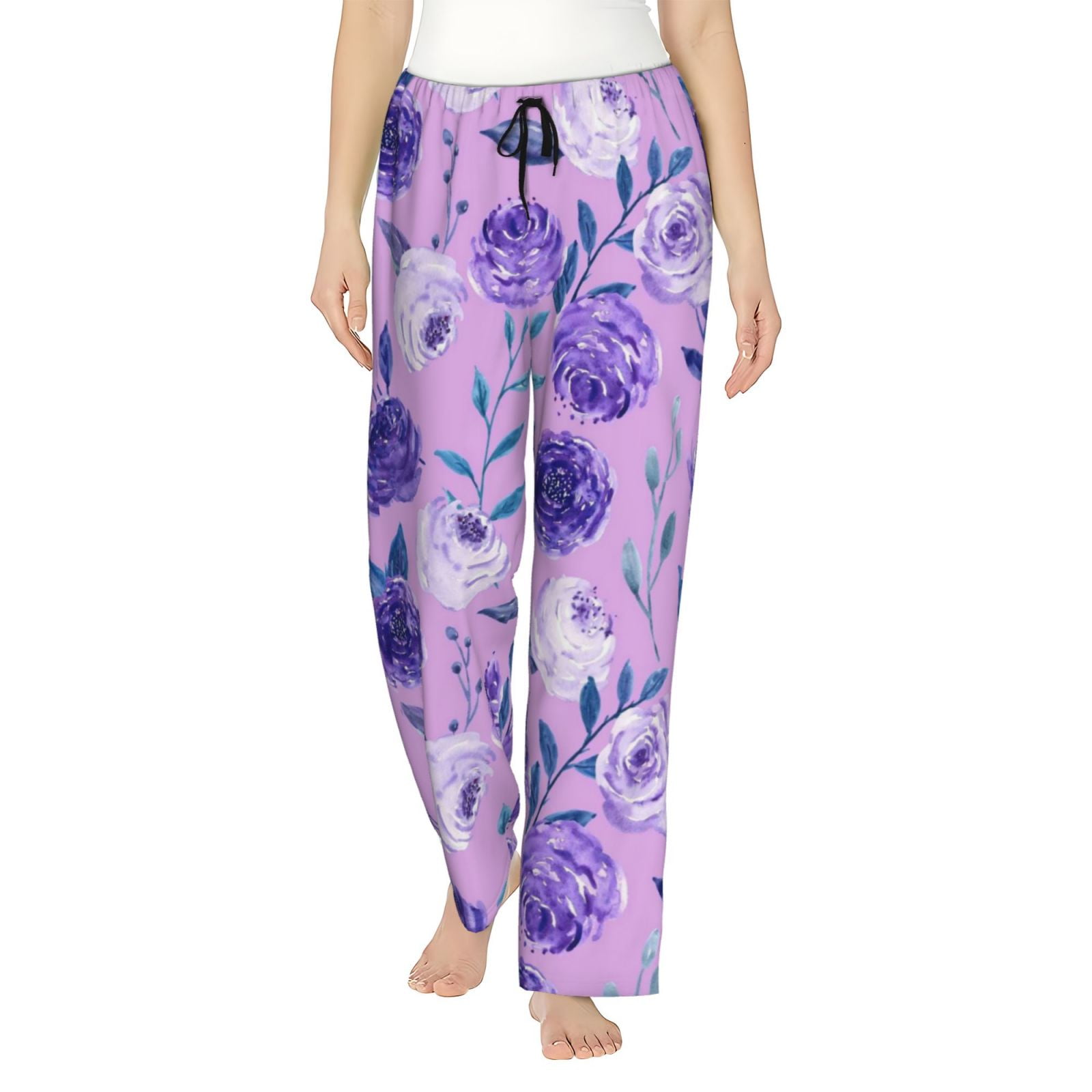 Disketp Violet Print Women'S Comfy Pajama Pants Casual Drawstring ...