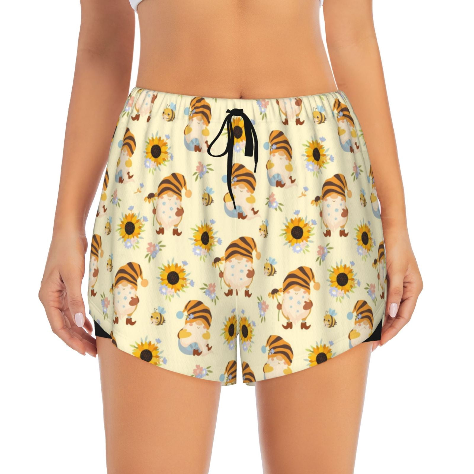 Disketp Watercolor Bee Honey Honeycomb Bee Print Women's Shorts Workout ...