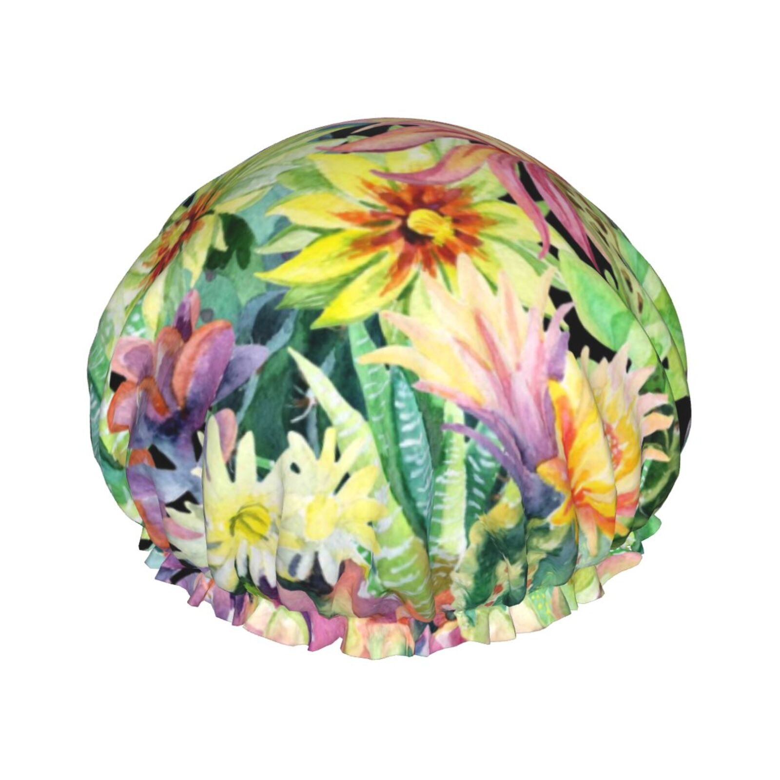Disketp Watercolor Blooming Cactus Shower Caps,Reusable Shower Cap For ...