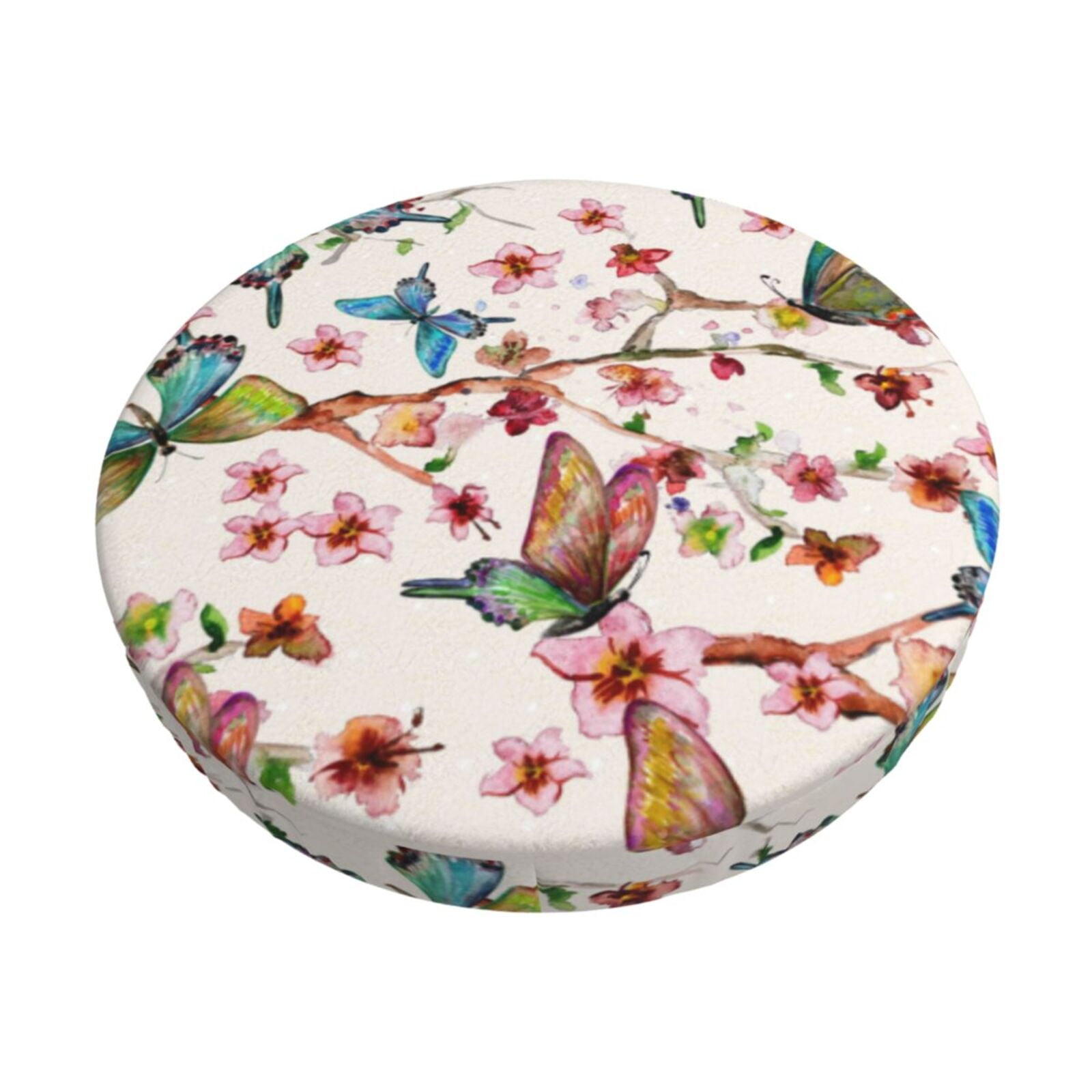 Disketp Watercolor Floral With Butterflies Stool Covers Round, Super ...