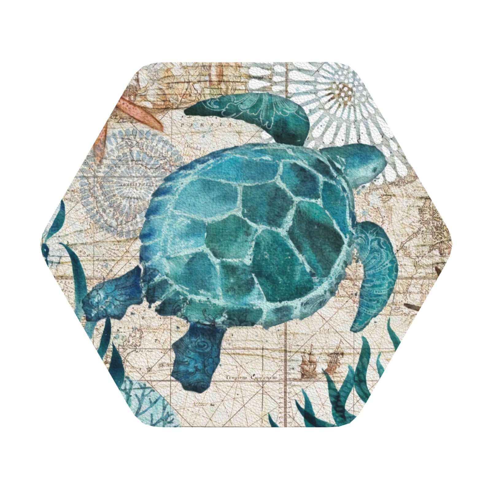 Disketp Watercolor Sea Turtle Funny Coasters,4 Pcs Leather Coasters ...