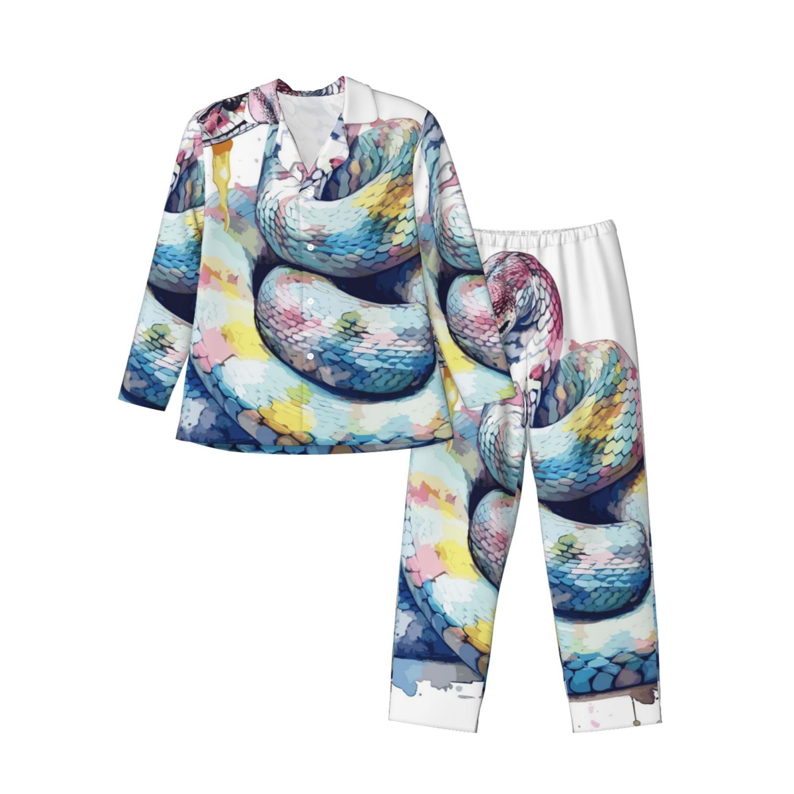 Disketp Watercolor Snake for Pajamas Set Long Sleeve Sleepwear Mens ...