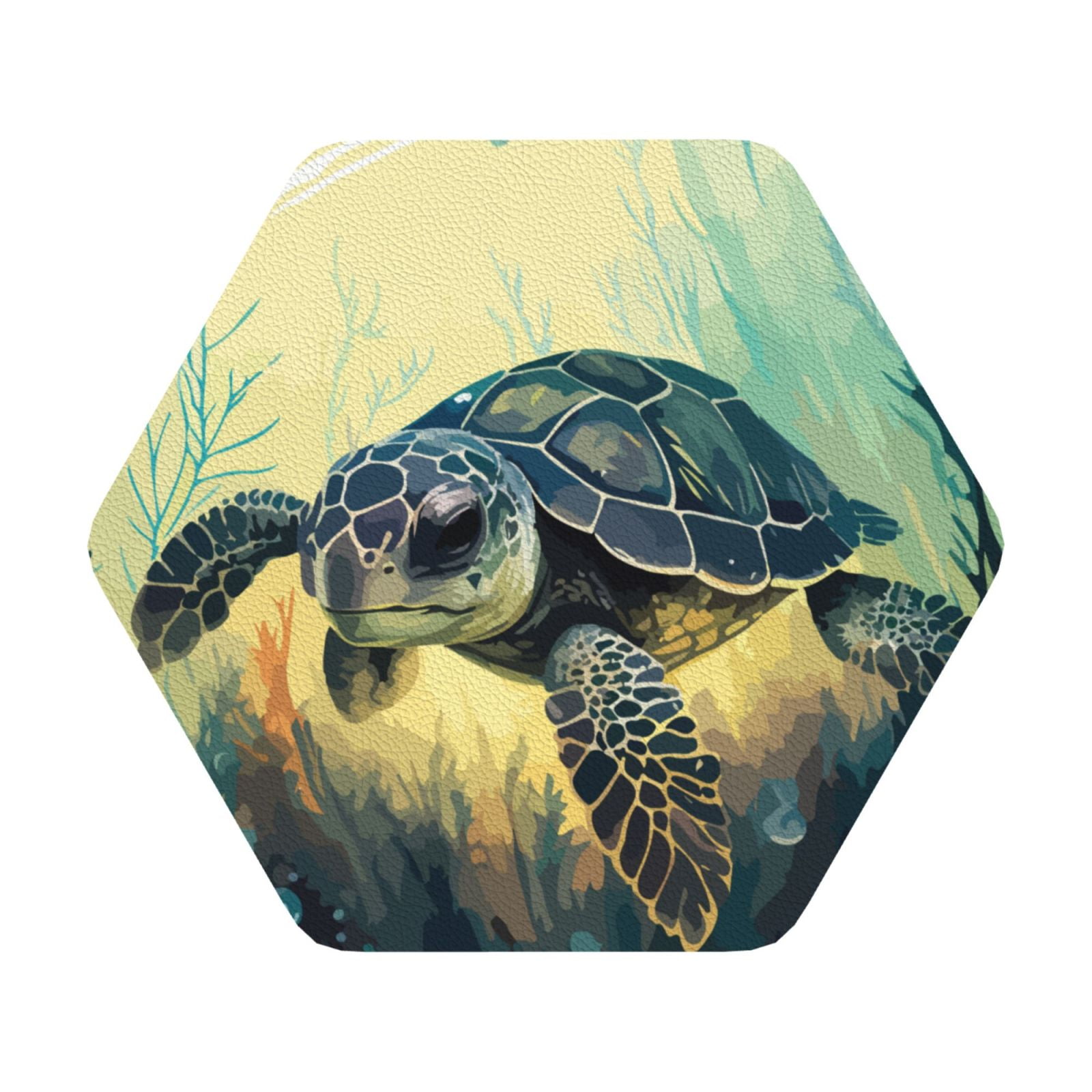 Disketp Watercolor Turtle2 Funny Coasters,6 Pcs Leather Coasters With Holder, Perfect ...